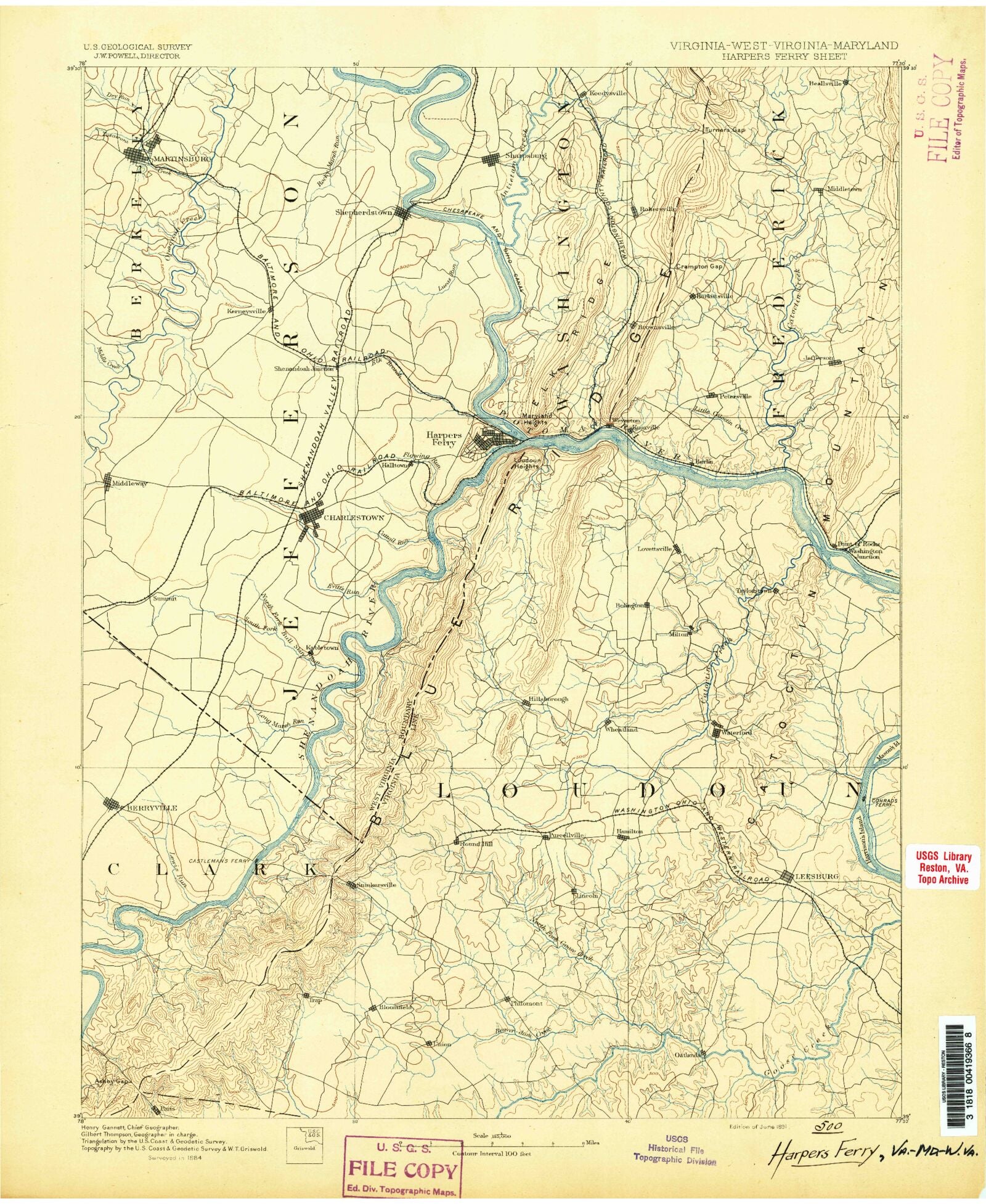 Historic 1891 Harpers Ferry Virginia 30'x30' Topo Map – MyTopo Map Store