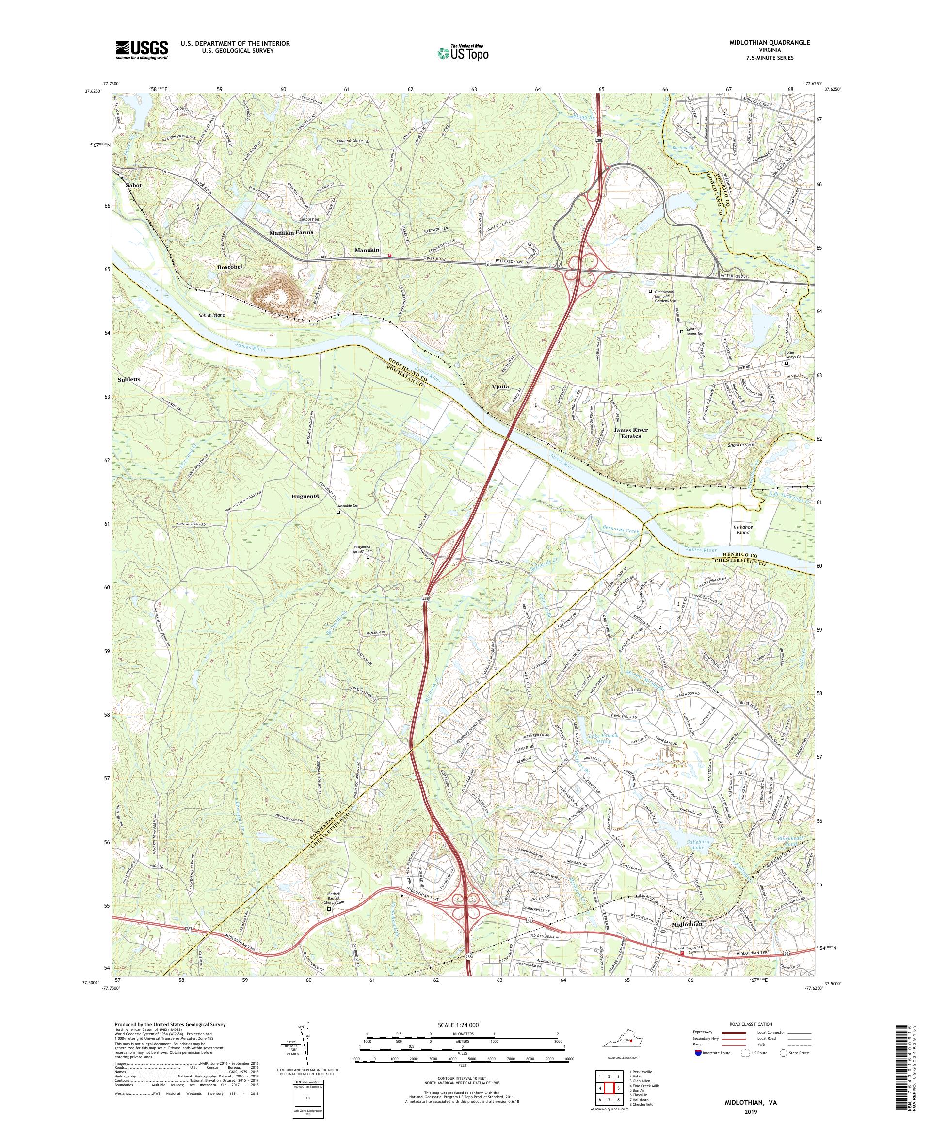 Midlothian Virginia US Topo Map – MyTopo Map Store