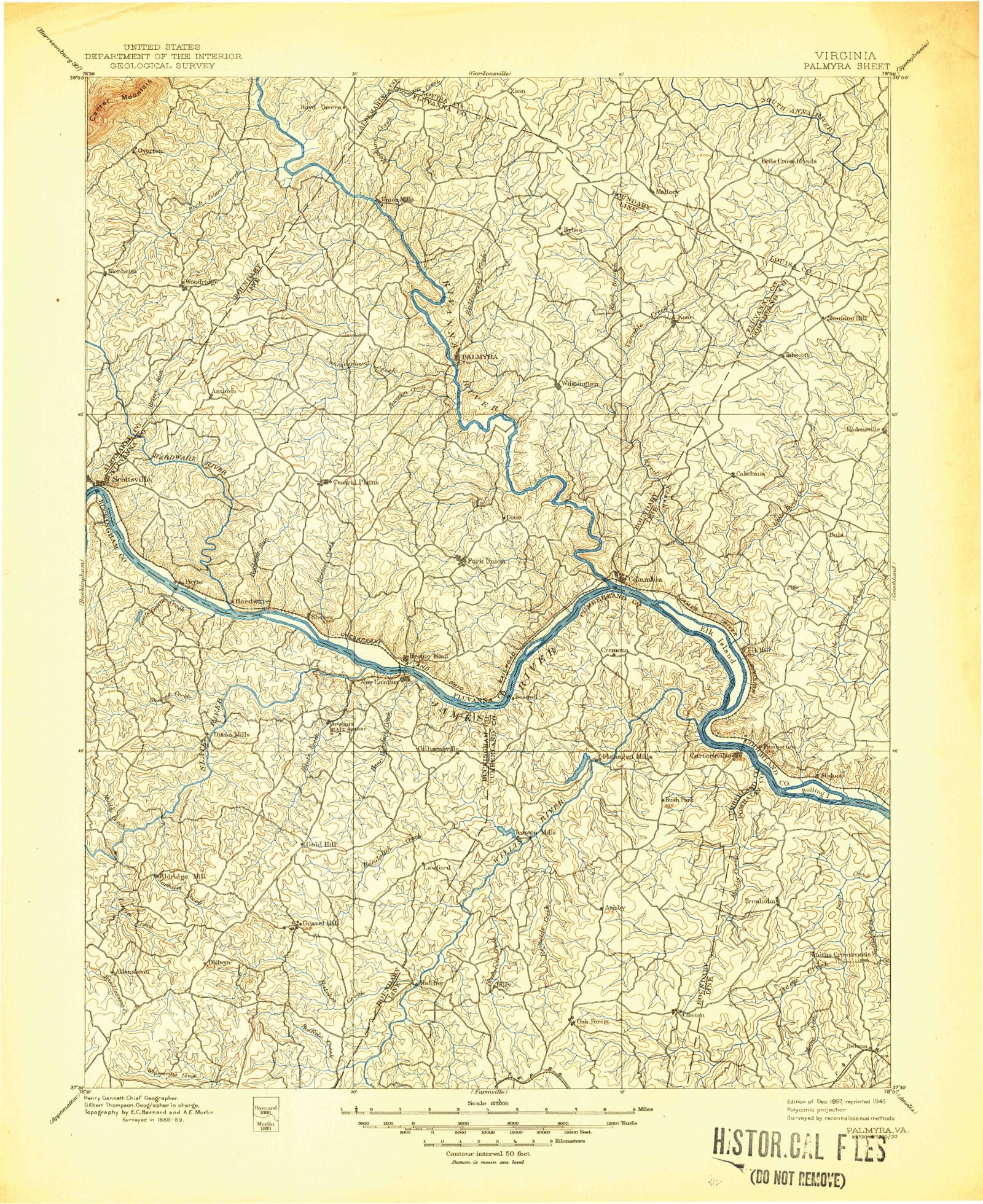 Historic 1897 Palmyra Virginia 30'x30' Topo Map – MyTopo Map Store