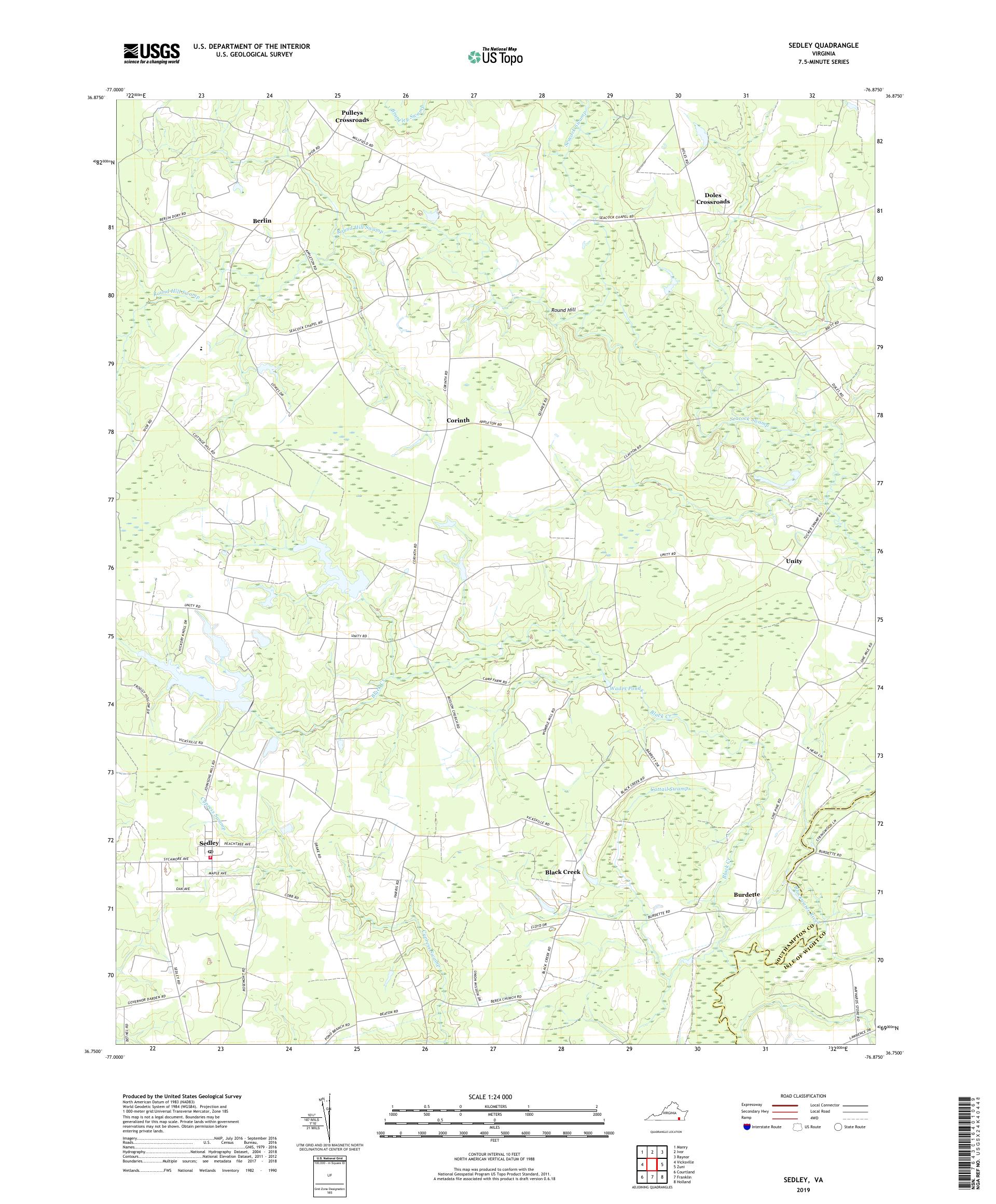Sedley Virginia US Topo Map – MyTopo Map Store