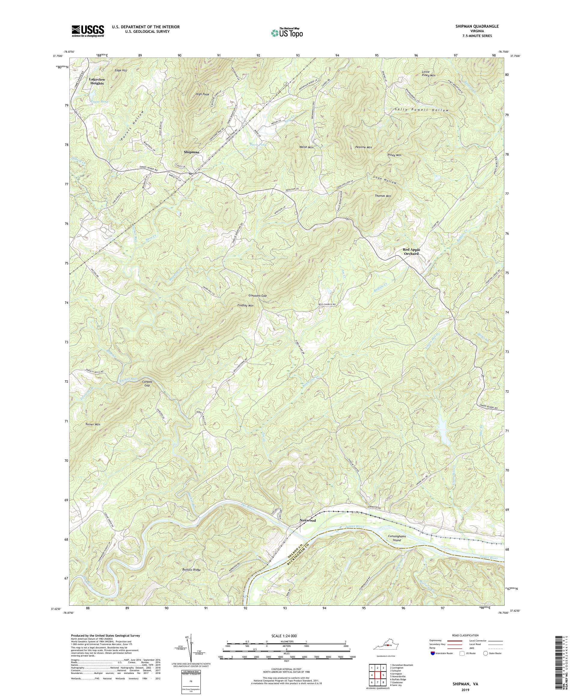 Shipman Virginia US Topo Map – MyTopo Map Store