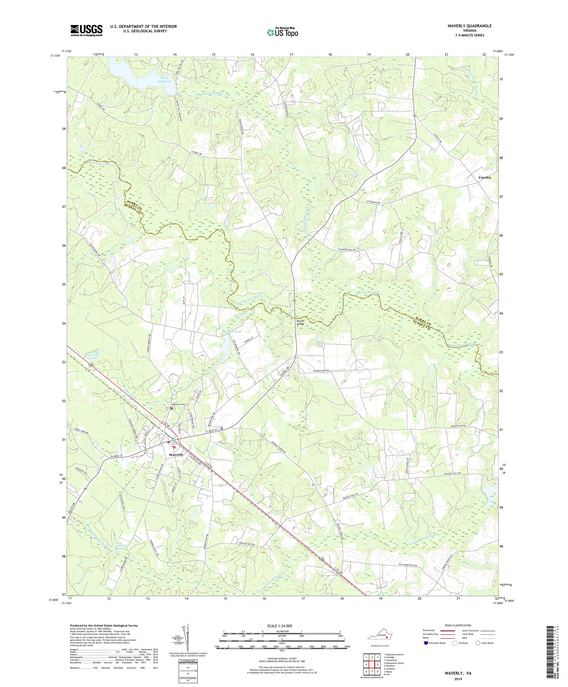 Waverly Virginia US Topo Map – MyTopo Map Store