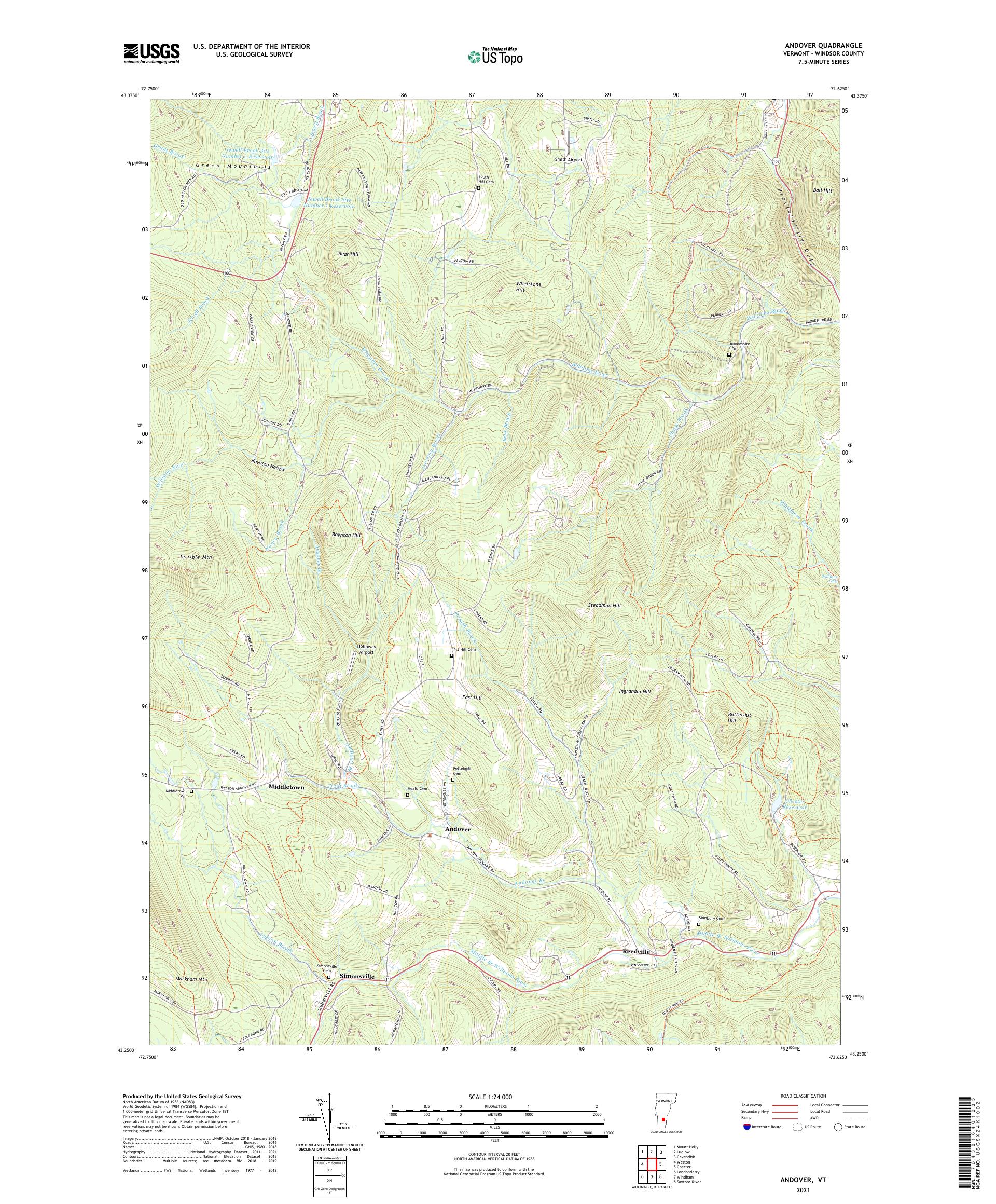 Andover Vermont US Topo Map – MyTopo Map Store