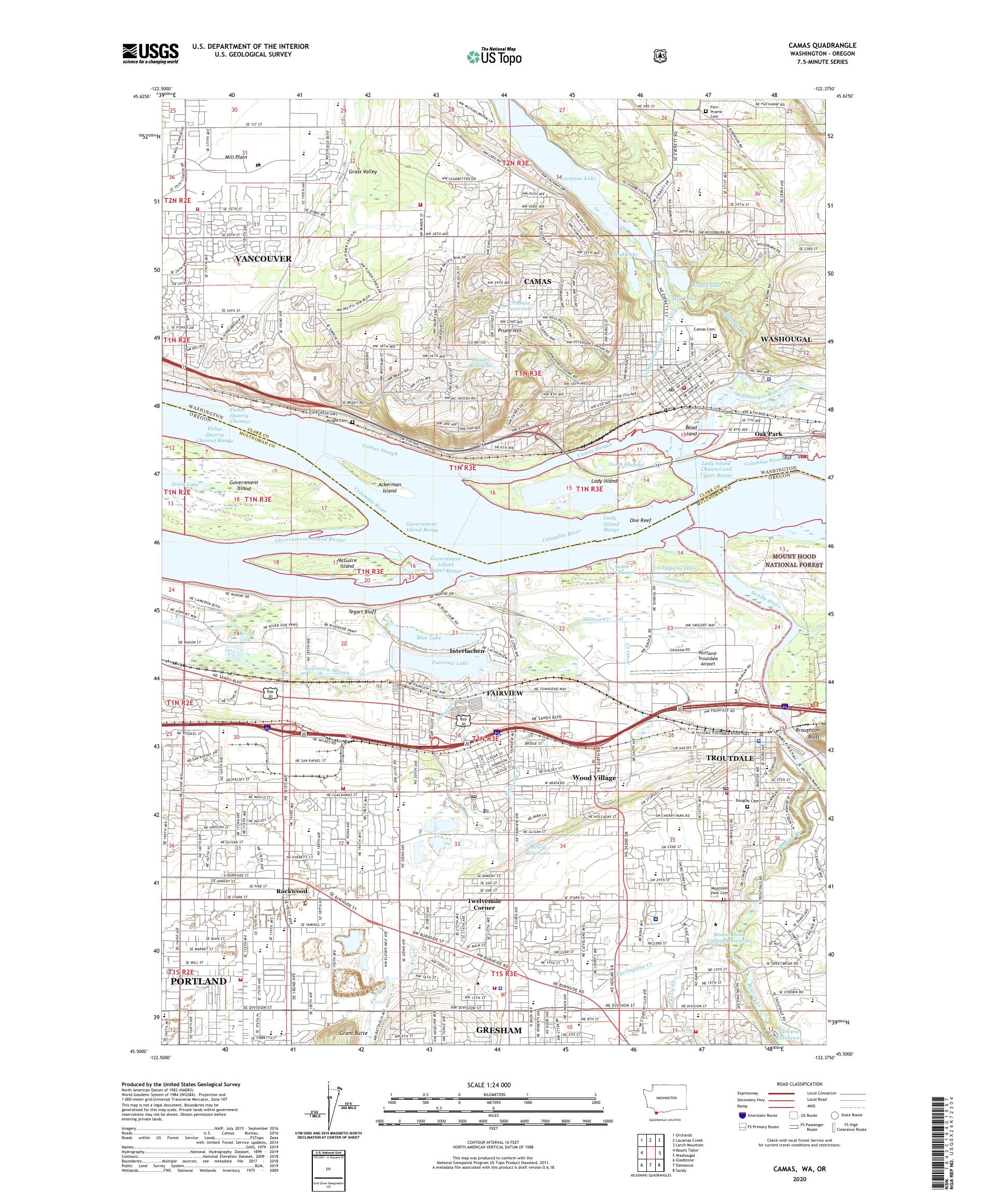 Camas Washington US Topo Map – MyTopo Map Store