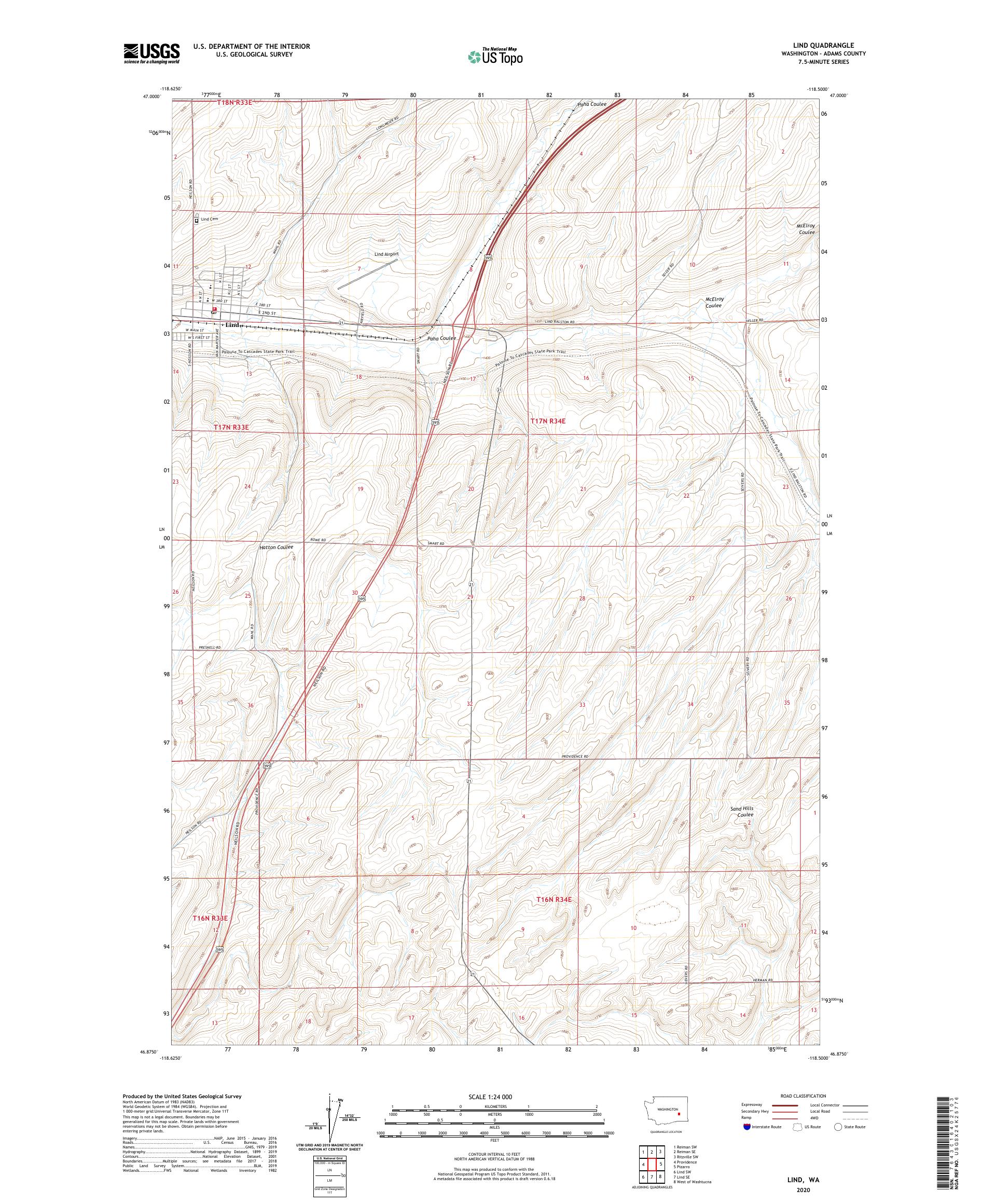 Lind Washington US Topo Map – MyTopo Map Store