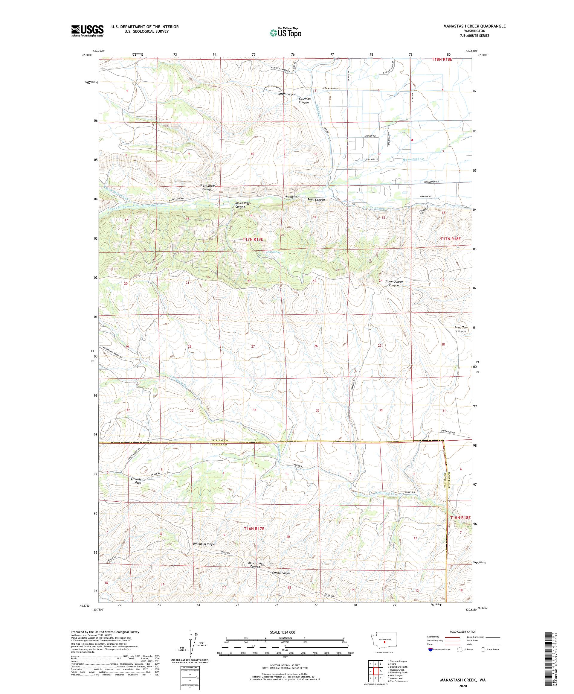 Manastash Creek Washington US Topo Map – MyTopo Map Store