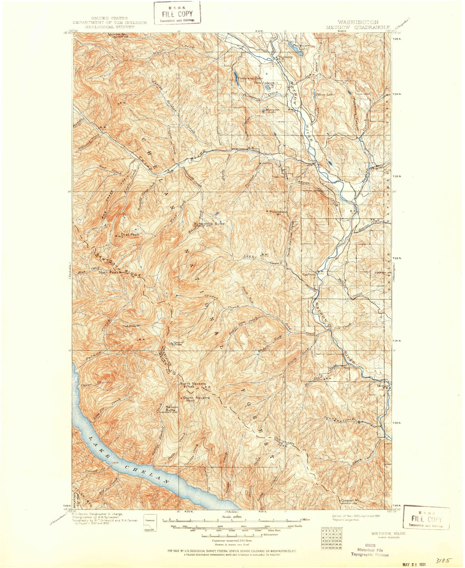 Historic 1901 Methow Washington 30'x30' Topo Map – MyTopo Map Store