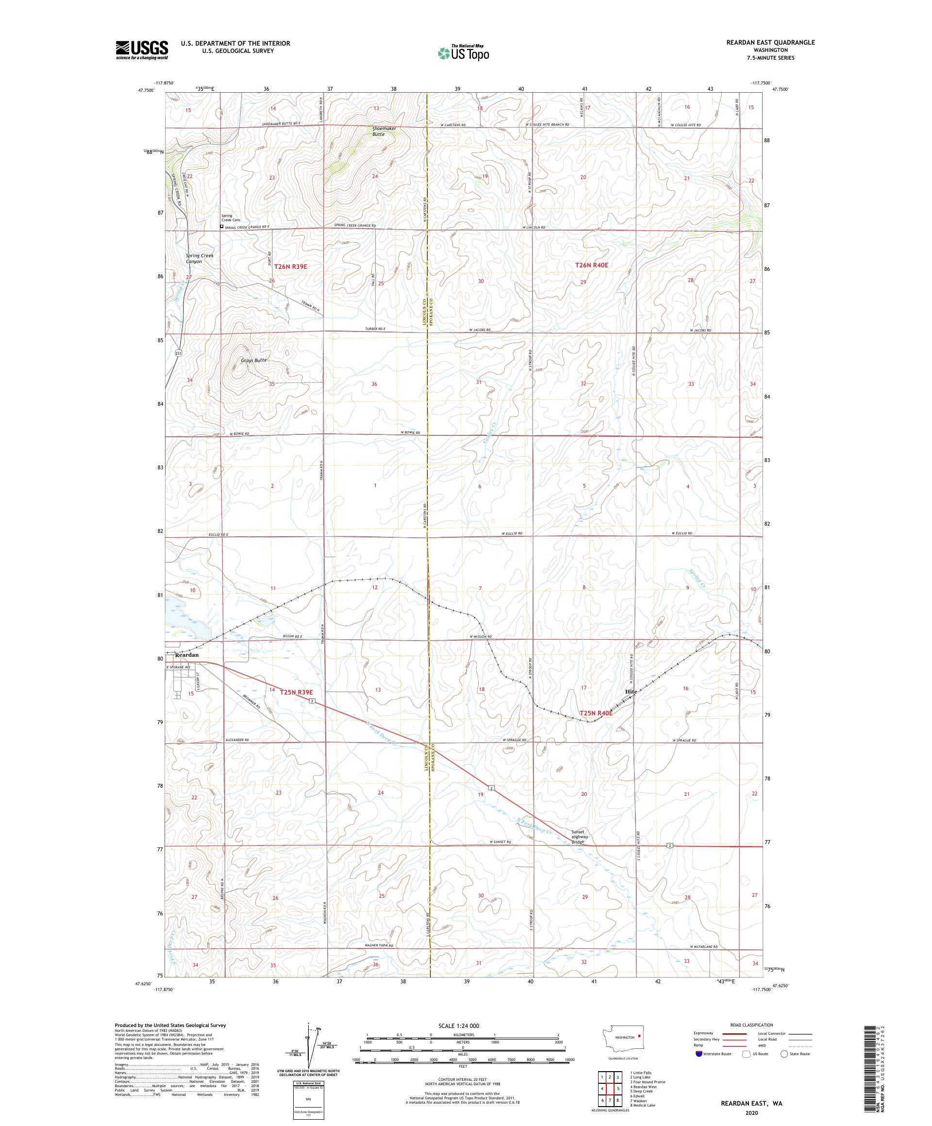 Reardan East Washington US Topo Map – MyTopo Map Store