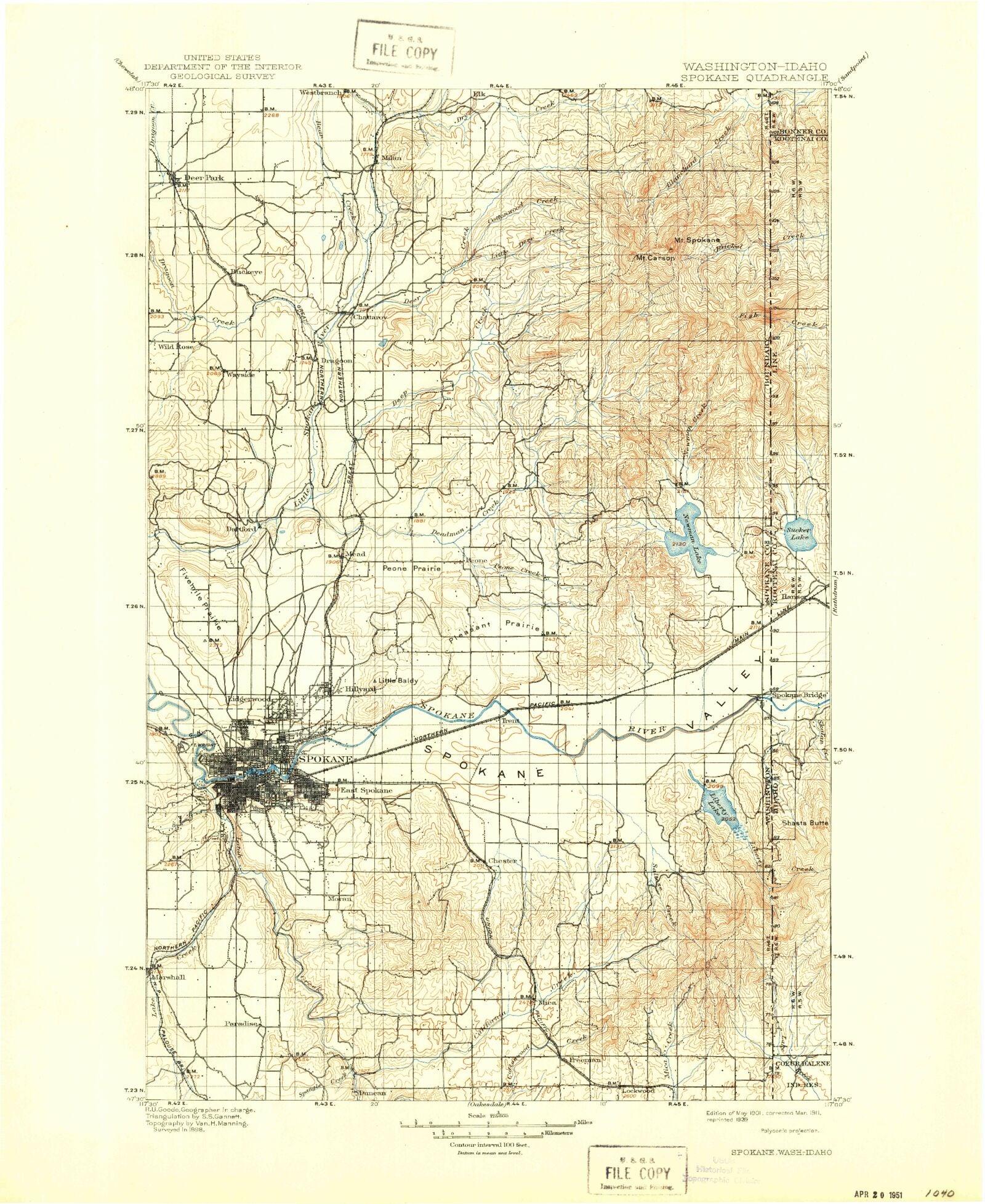 Historic 1901 Spokane Washington 30'x30' Topo Map – MyTopo Map Store