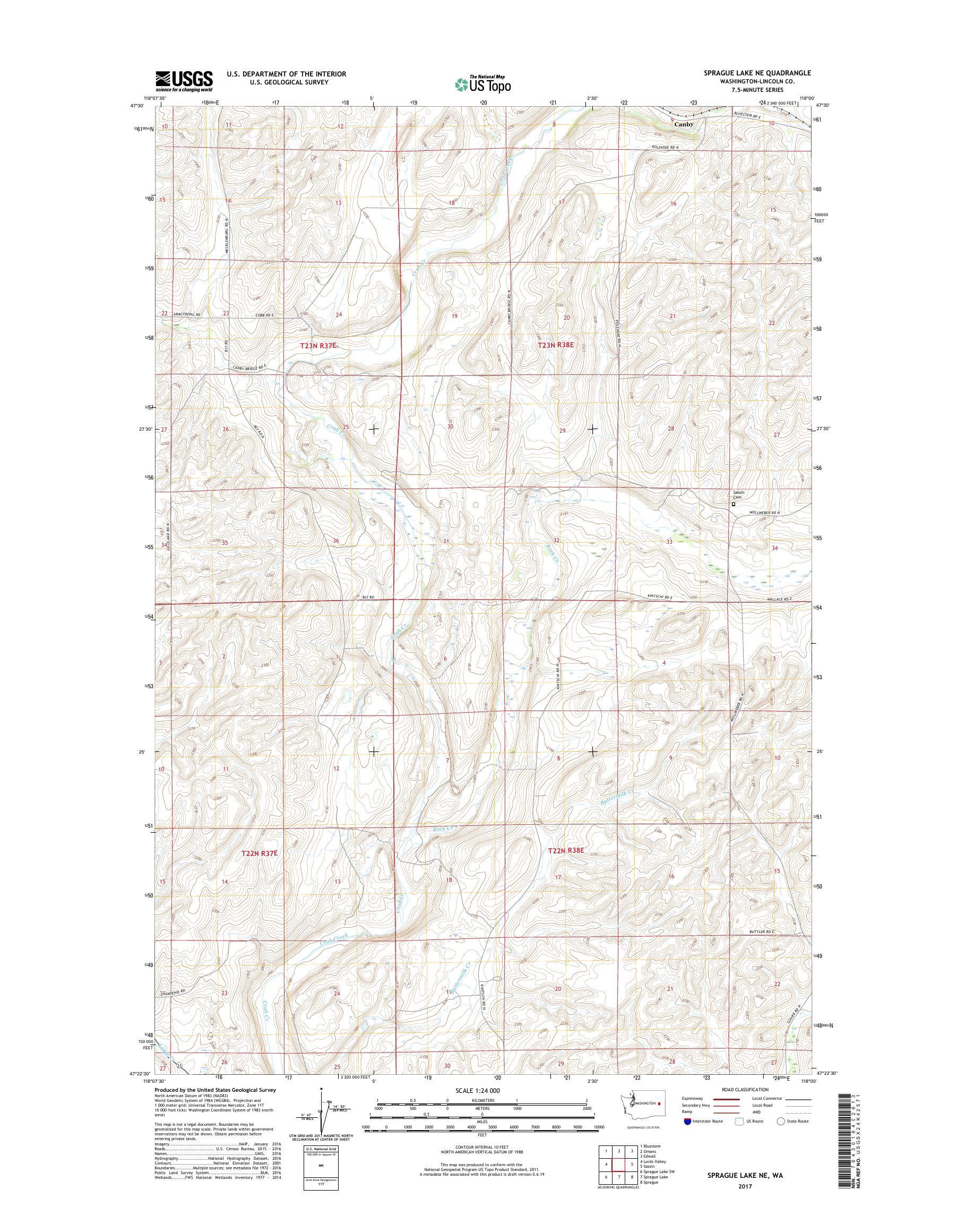 Sprague Lake NE Washington US Topo Map – MyTopo Map Store