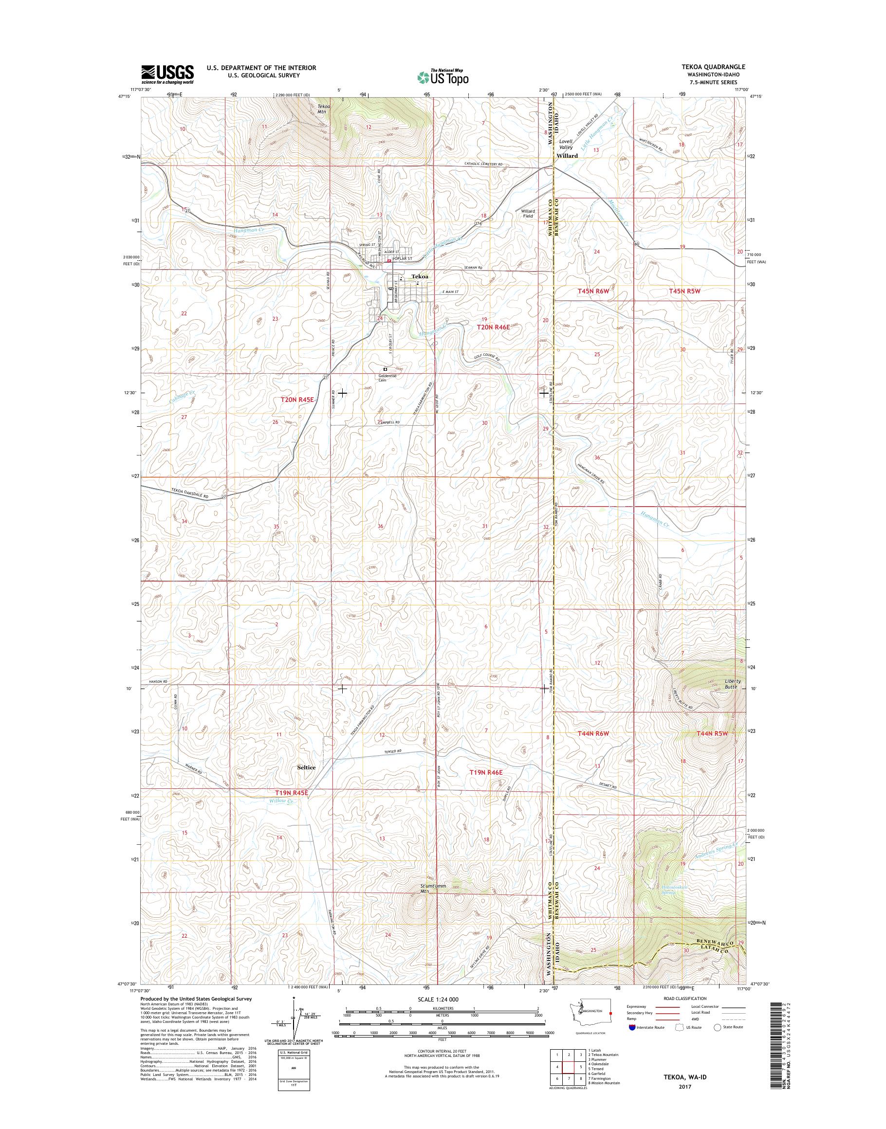 Tekoa Washington US Topo Map – MyTopo Map Store