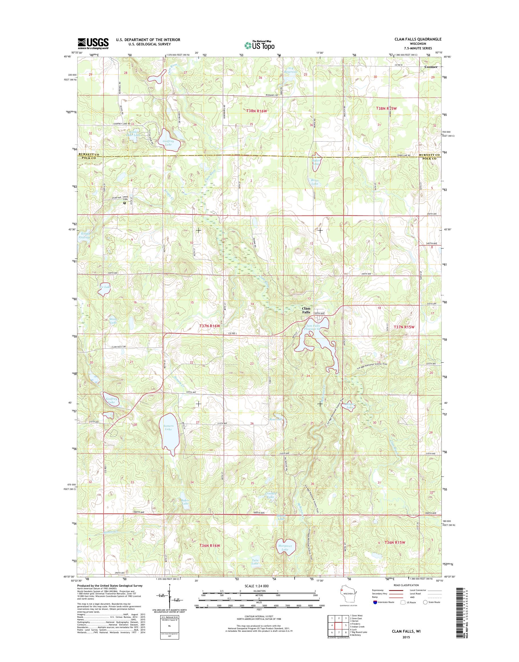 Clam Falls Wisconsin US Topo Map – MyTopo Map Store