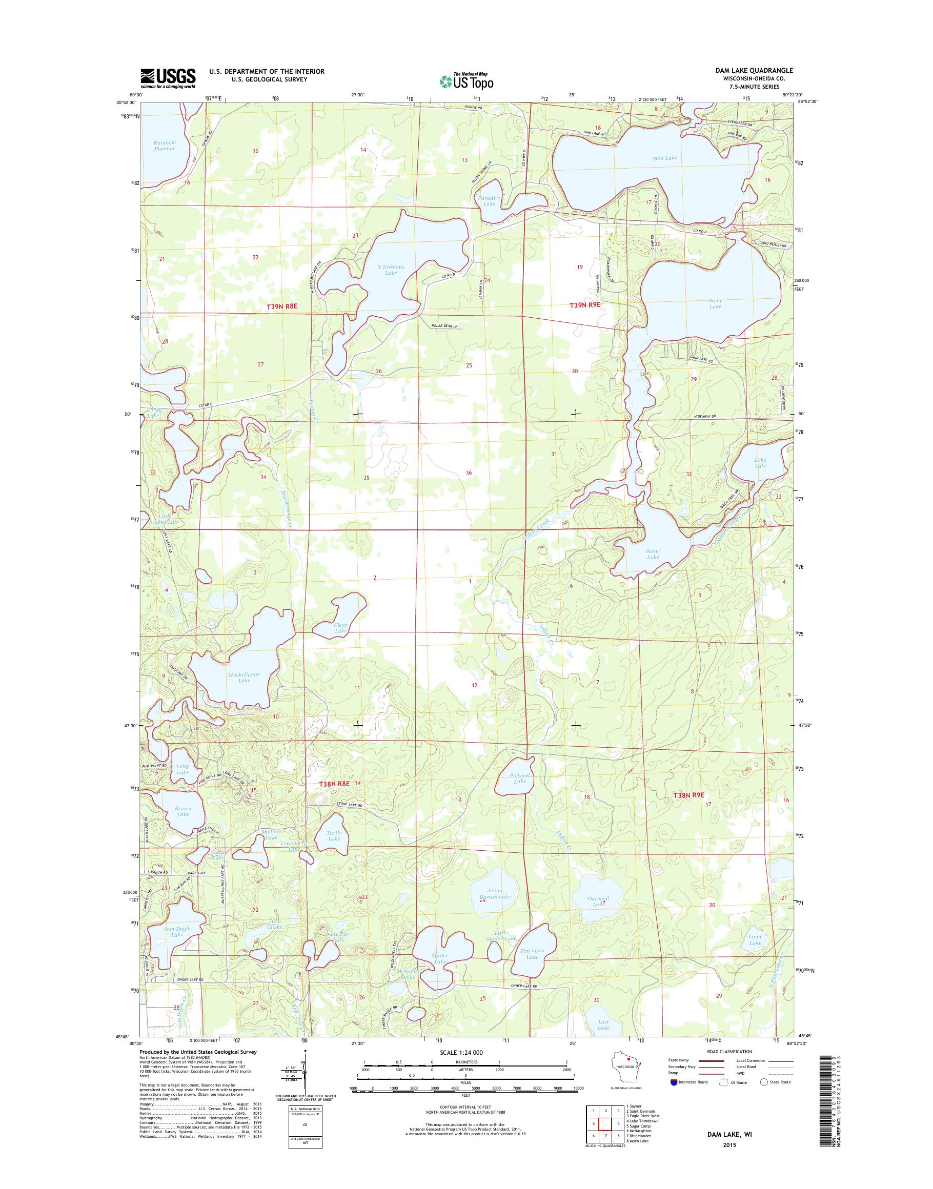 Dam Lake Wisconsin US Topo Map – MyTopo Map Store