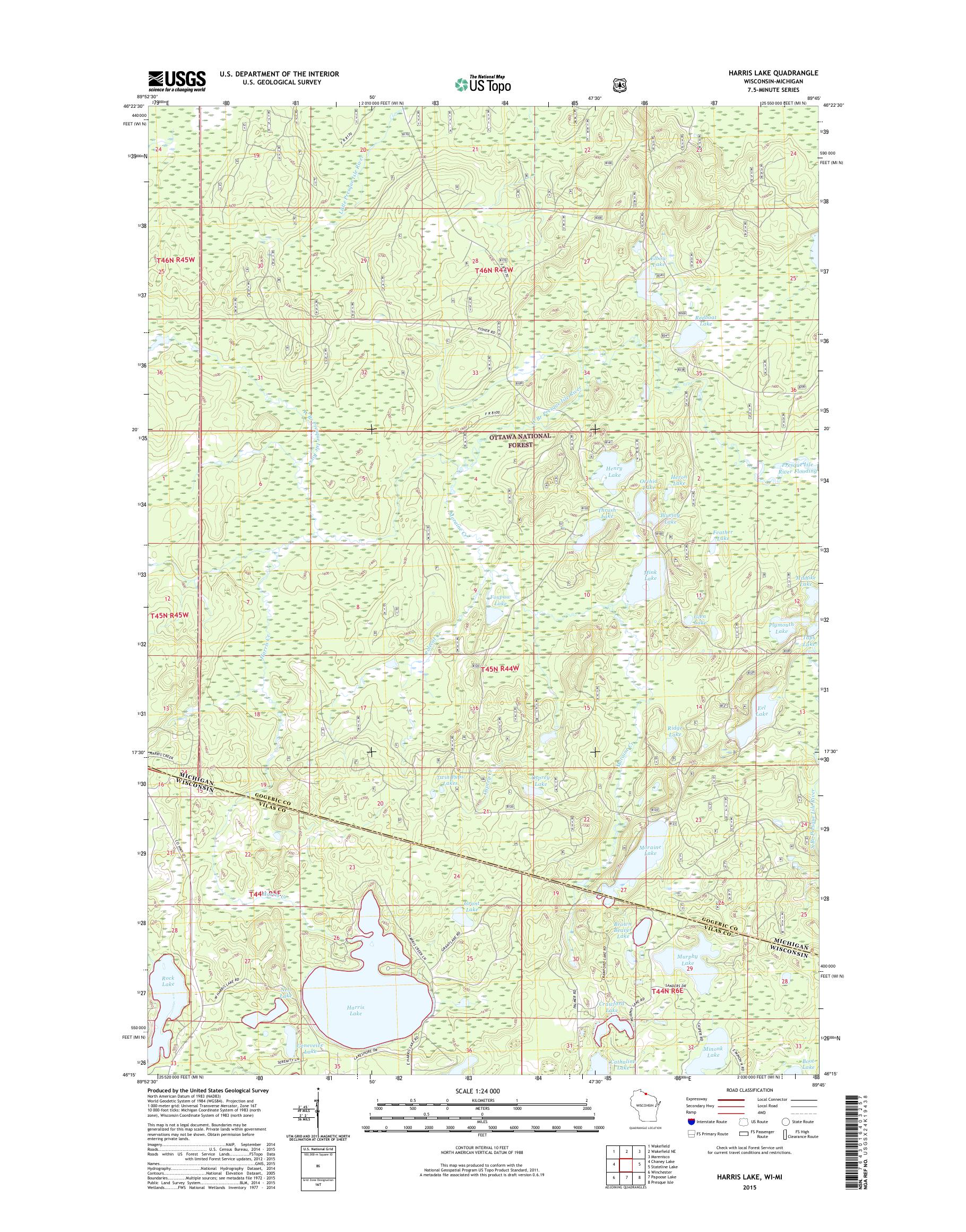 Harris Lake Wisconsin US Topo Map – MyTopo Map Store