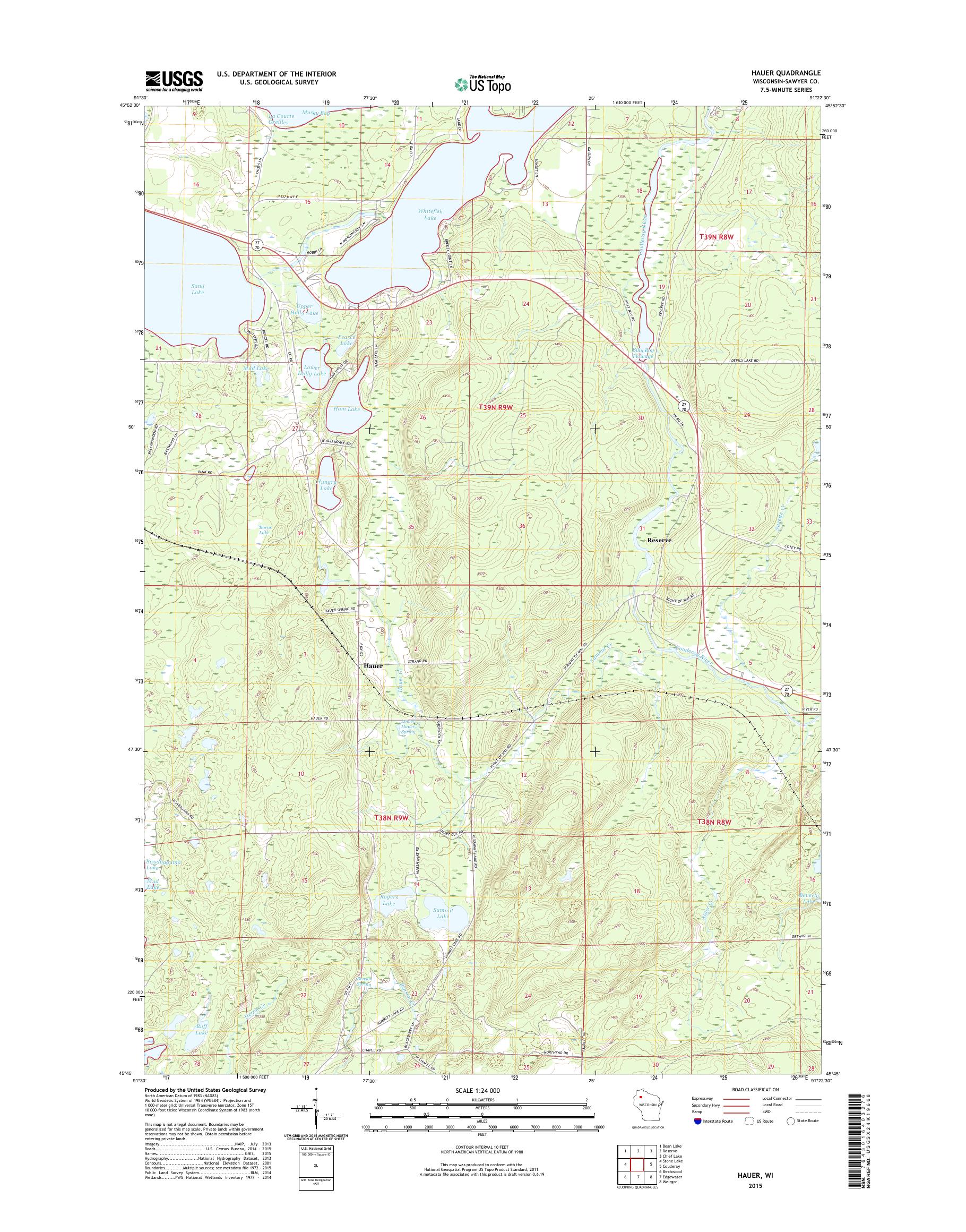 Hauer Wisconsin US Topo Map – MyTopo Map Store