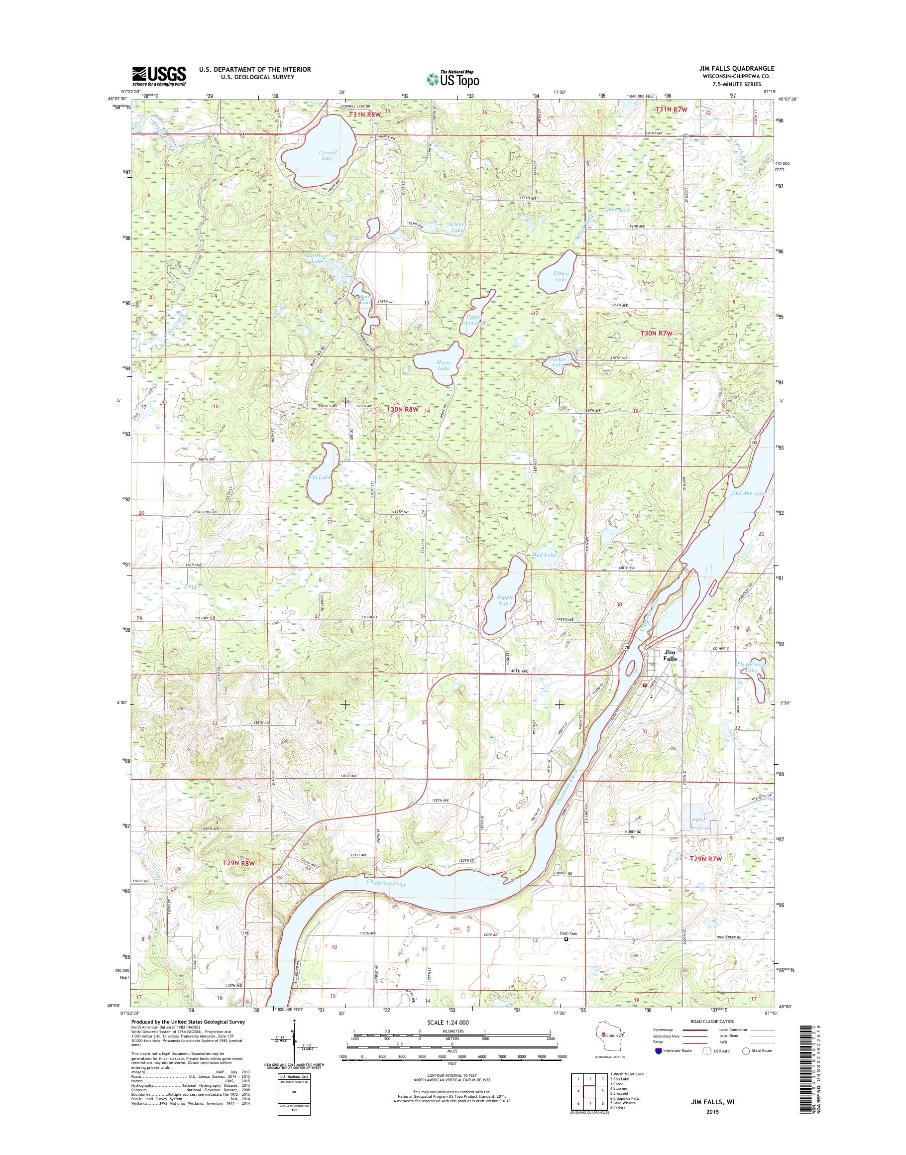 Jim Falls Wisconsin US Topo Map – MyTopo Map Store