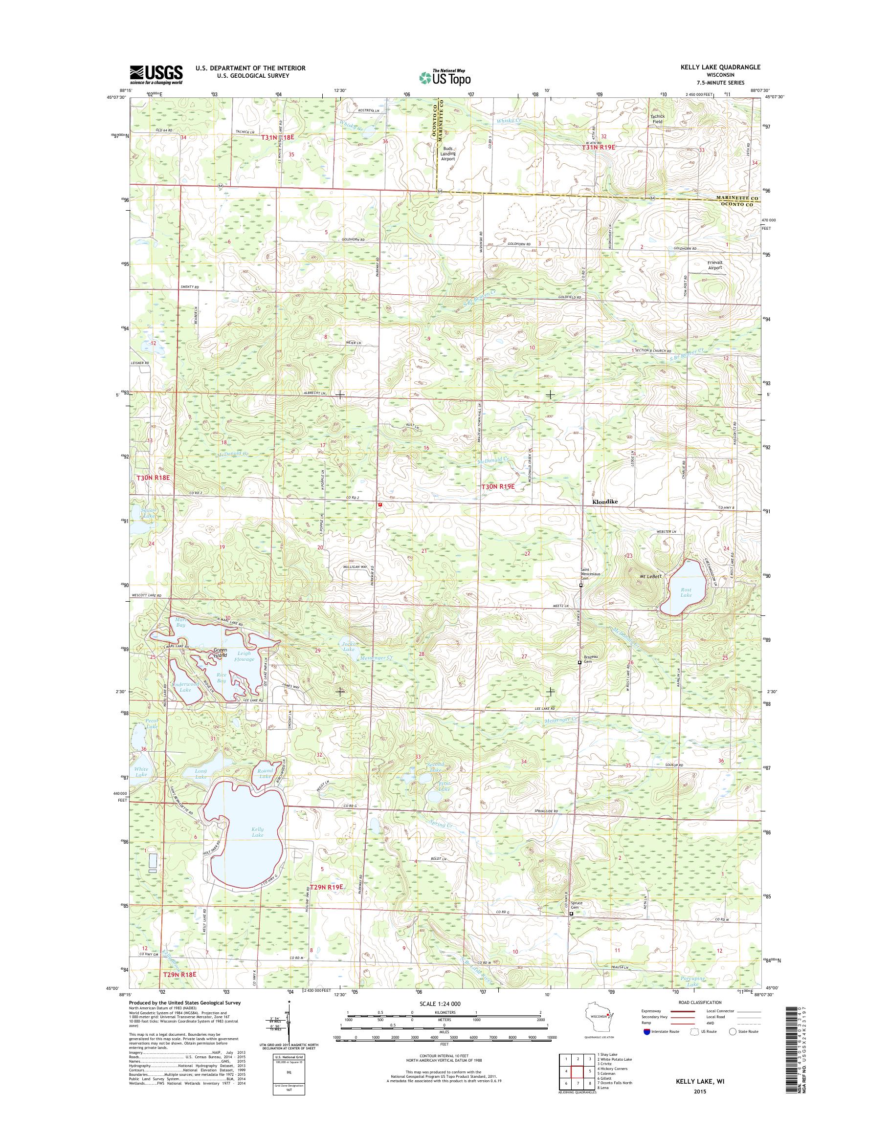 Kelly Lake Wisconsin US Topo Map – MyTopo Map Store