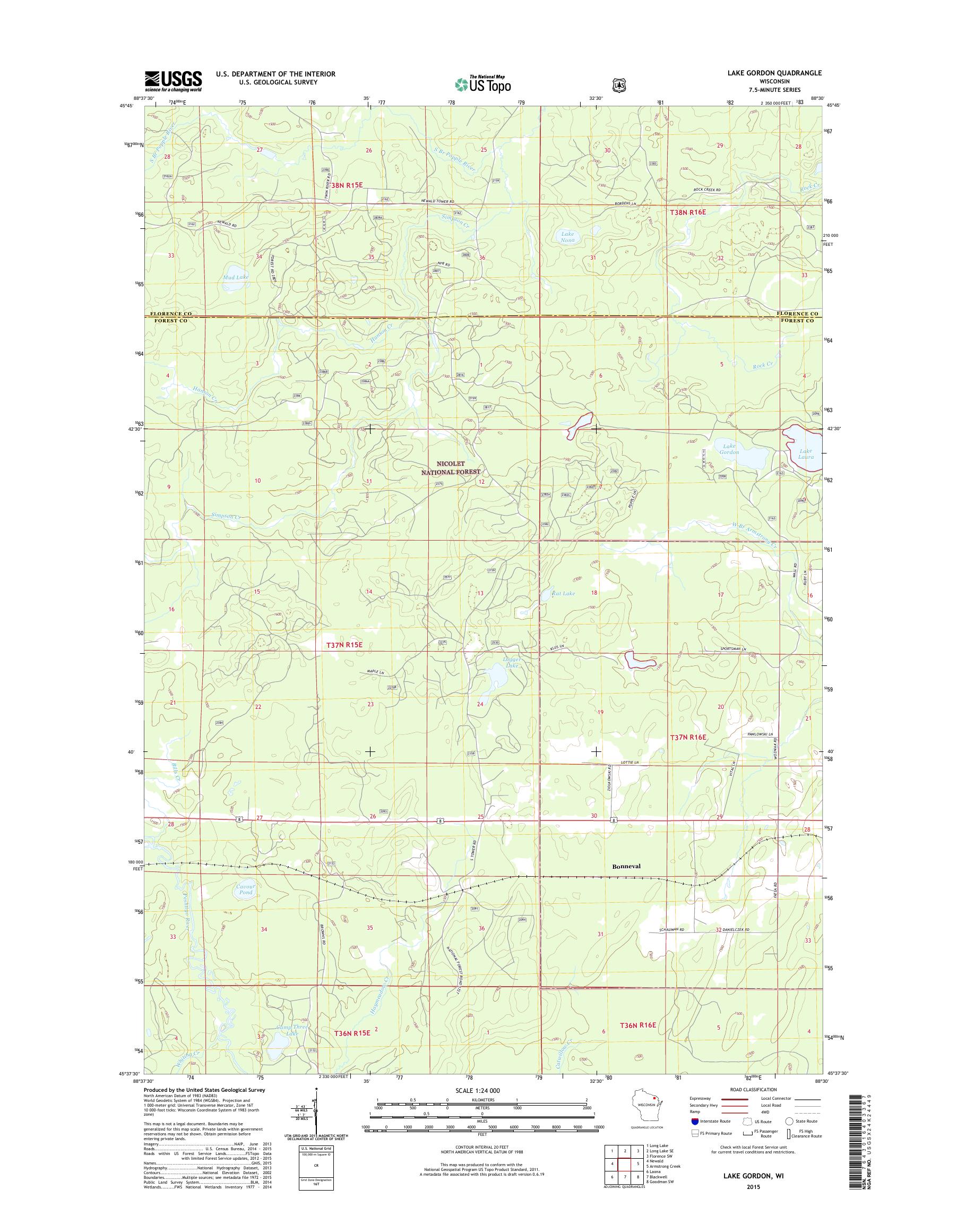 Lake Gordon Wisconsin US Topo Map – MyTopo Map Store