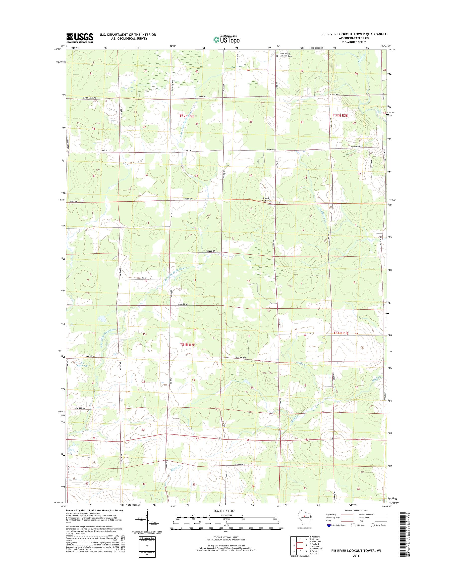 Rib River Lookout Tower Wisconsin US Topo Map – MyTopo Map Store