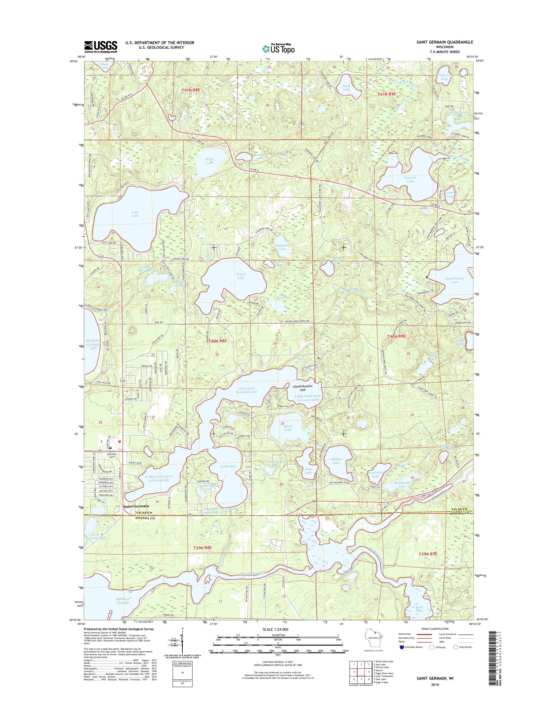 Saint Germain Wisconsin US Topo Map – MyTopo Map Store