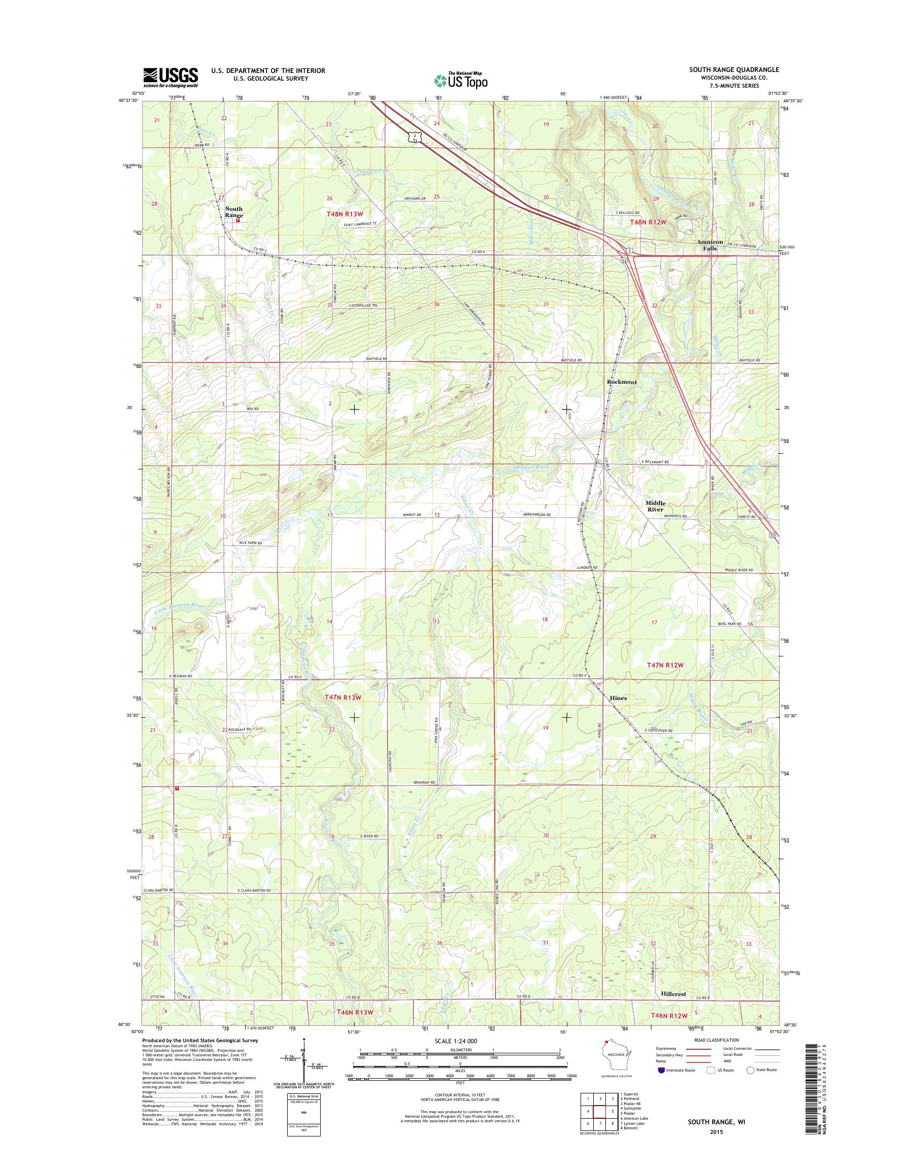 South Range Wisconsin US Topo Map – MyTopo Map Store