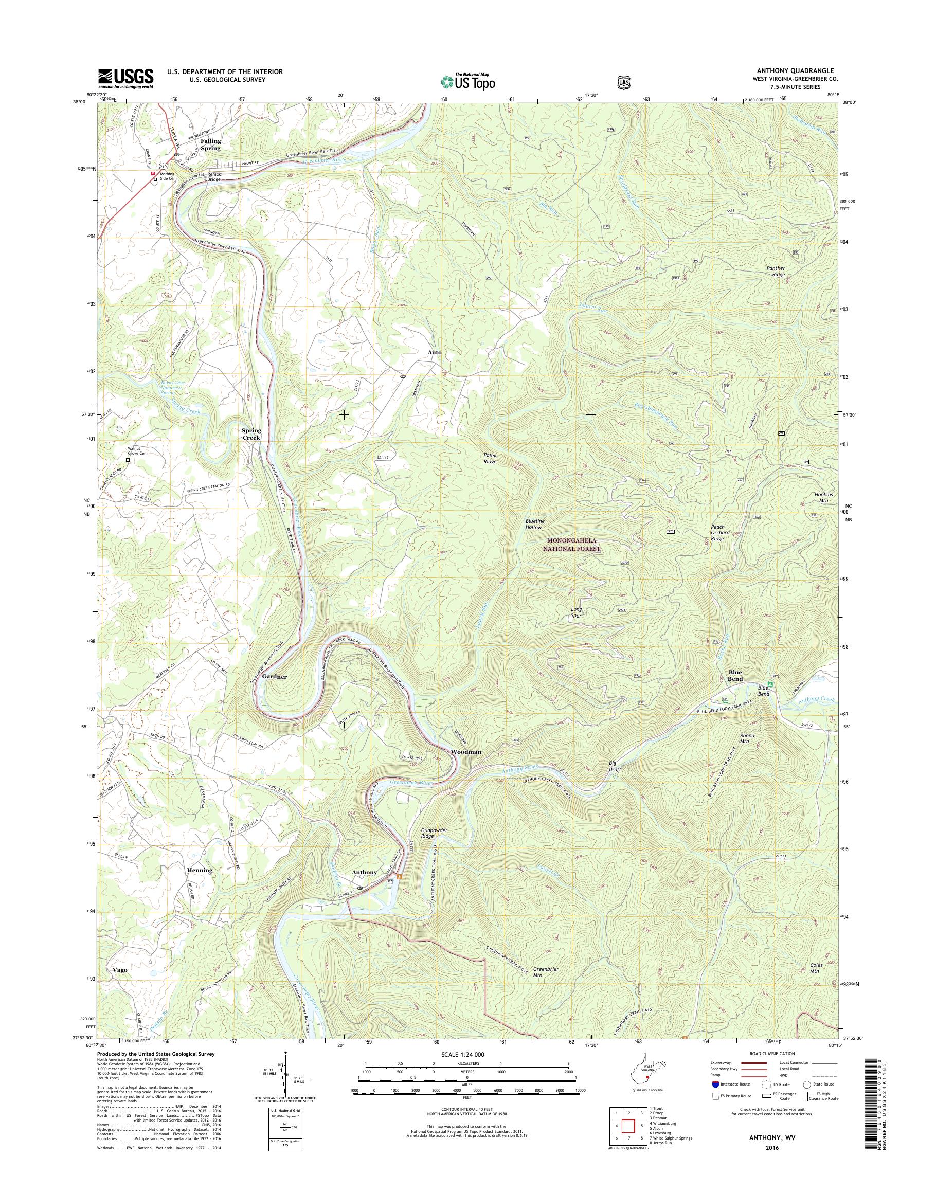 Anthony West Virginia US Topo Map – MyTopo Map Store