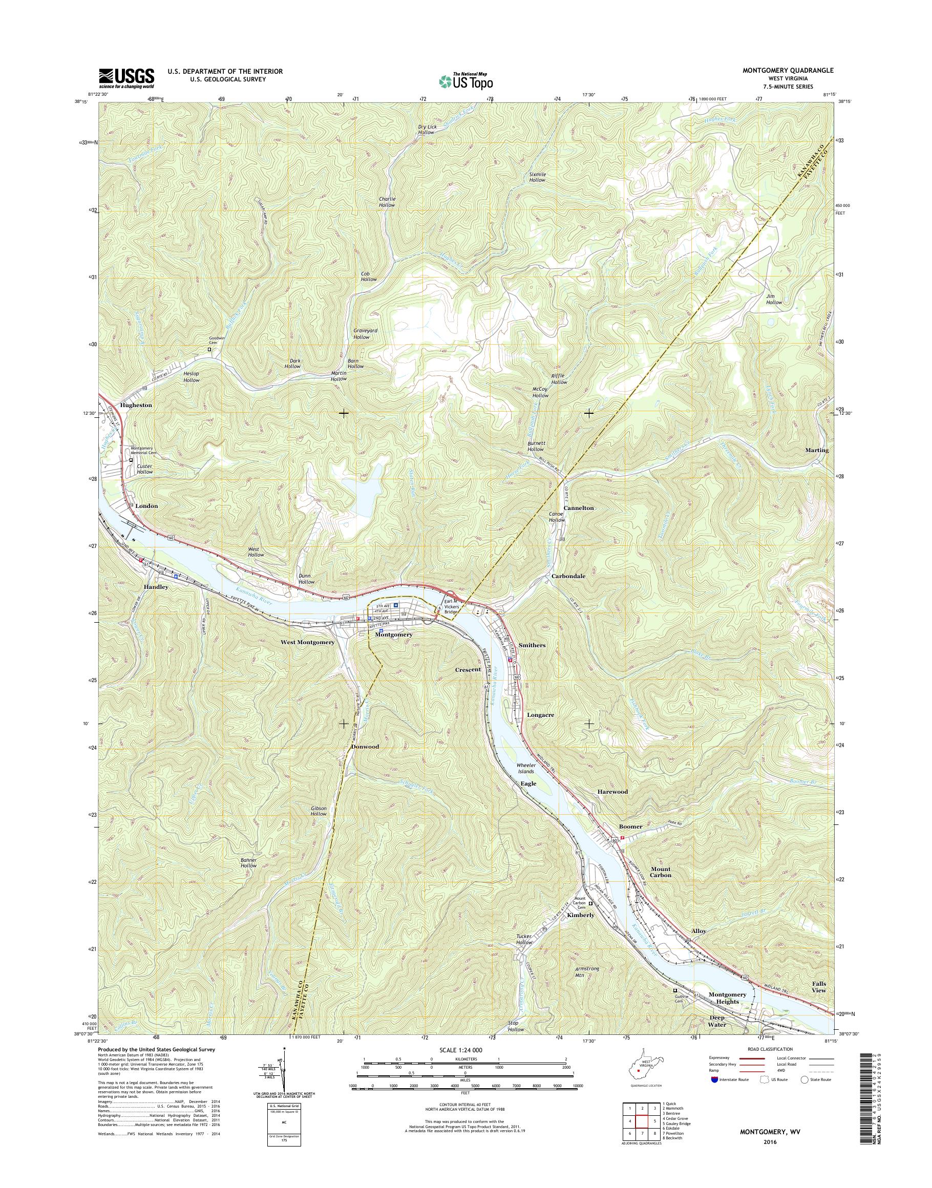 Montgomery West Virginia US Topo Map – MyTopo Map Store