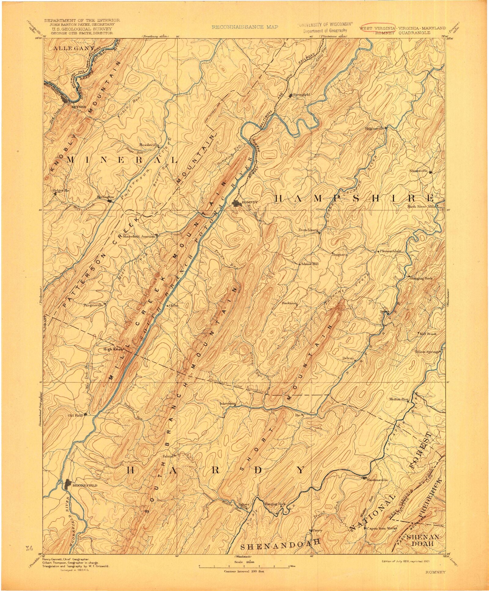 Historic 1891 Romney West Virginia 30'x30' Topo Map – MyTopo Map Store
