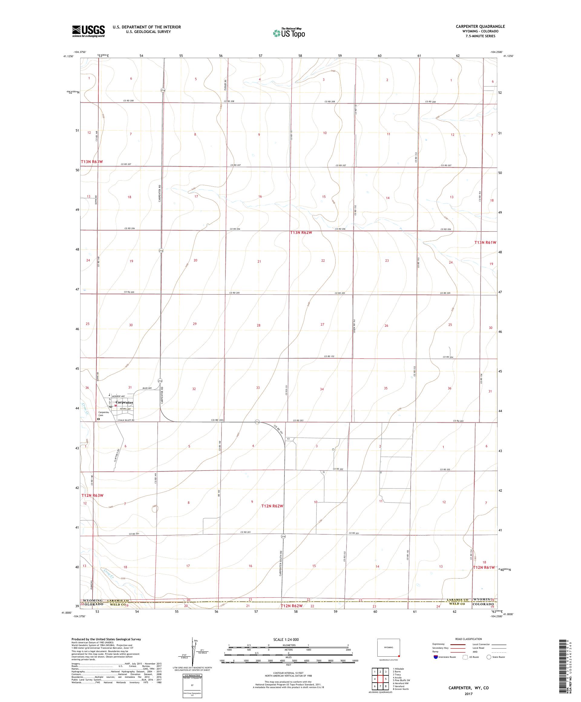 Carpenter Wyoming US Topo Map – MyTopo Map Store