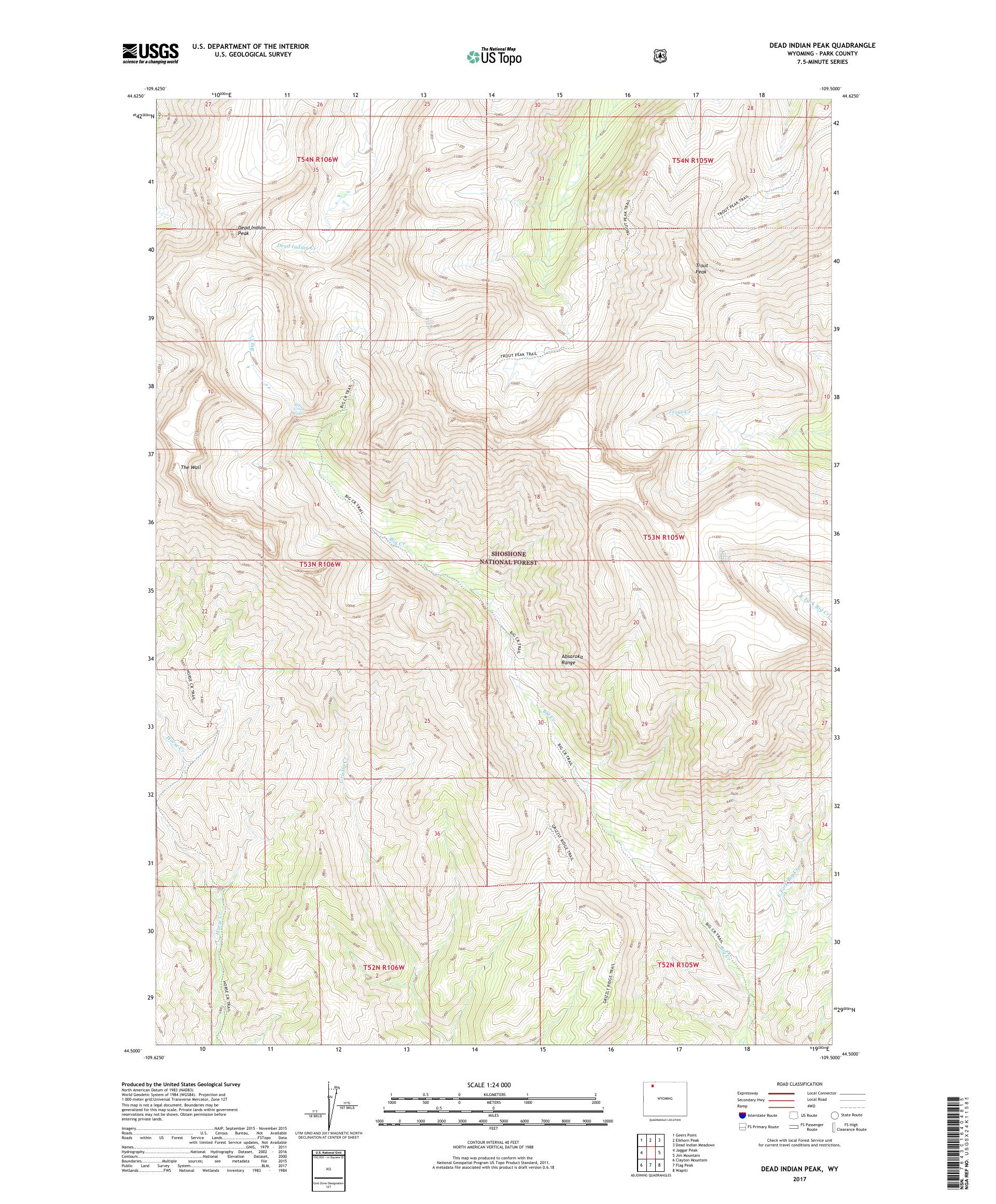 Dead Indian Peak Wyoming US Topo Map – MyTopo Map Store