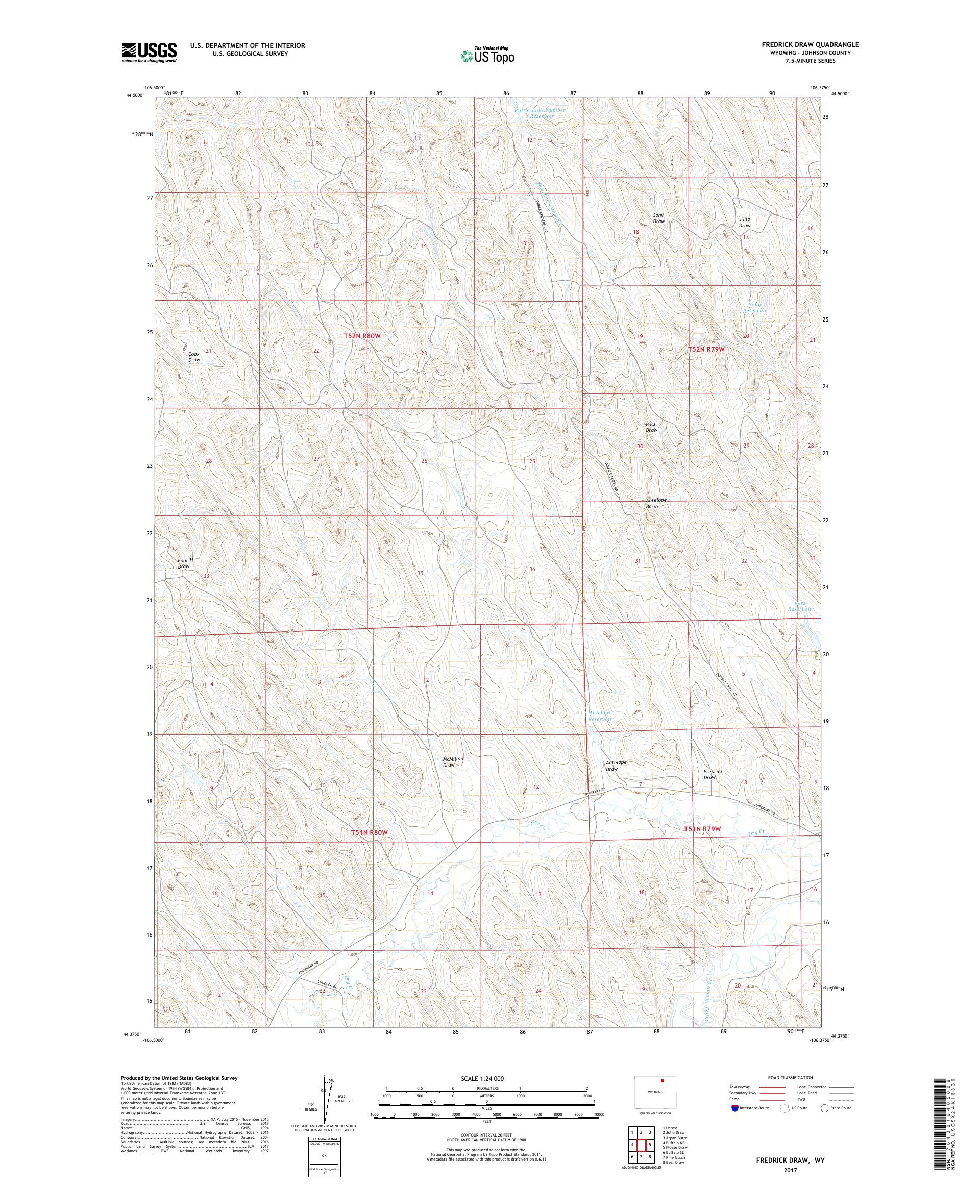 Fredrick Draw Wyoming US Topo Map – MyTopo Map Store