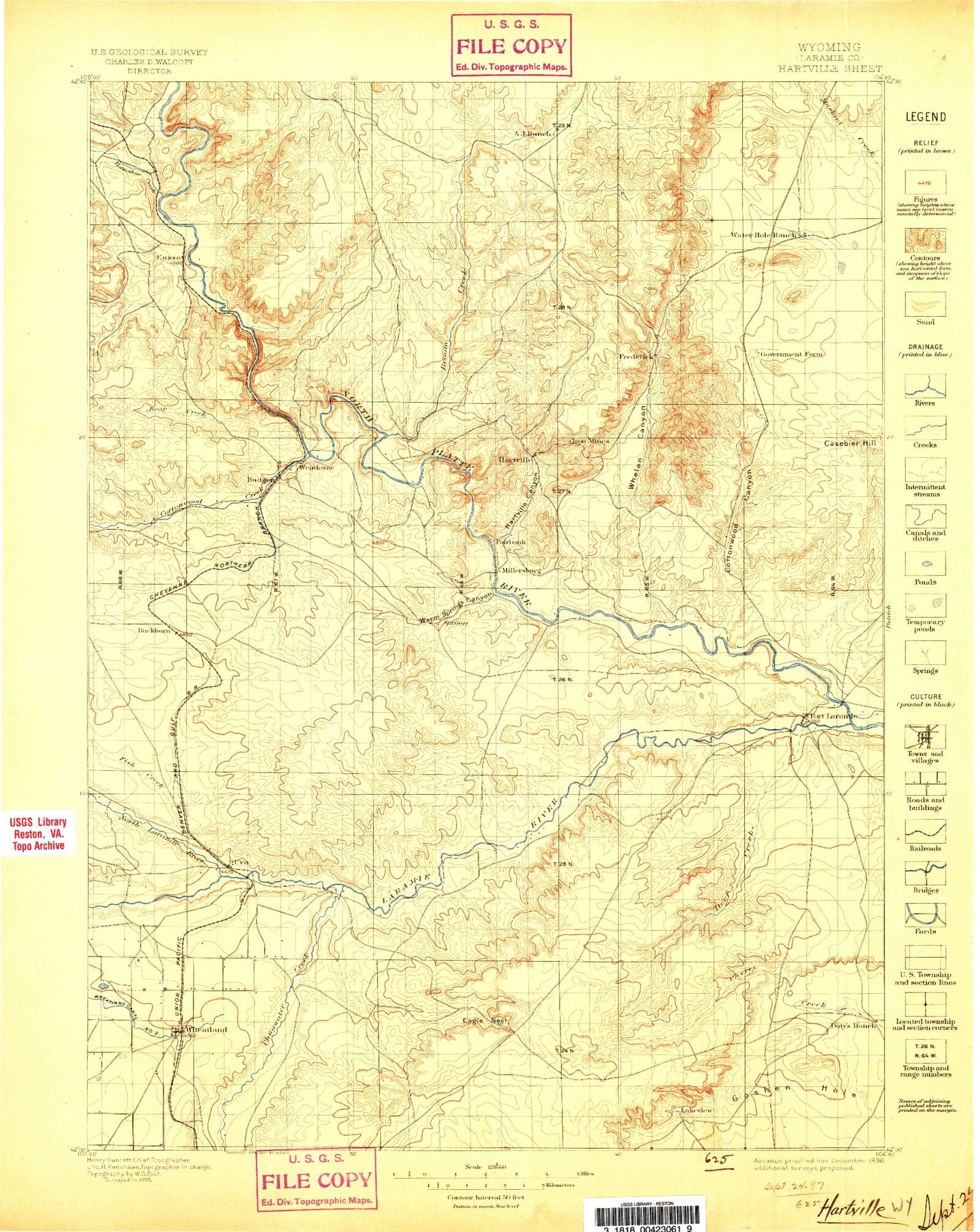 Historic 1896 Hartville Wyoming 30'x30' Topo Map – MyTopo Map Store