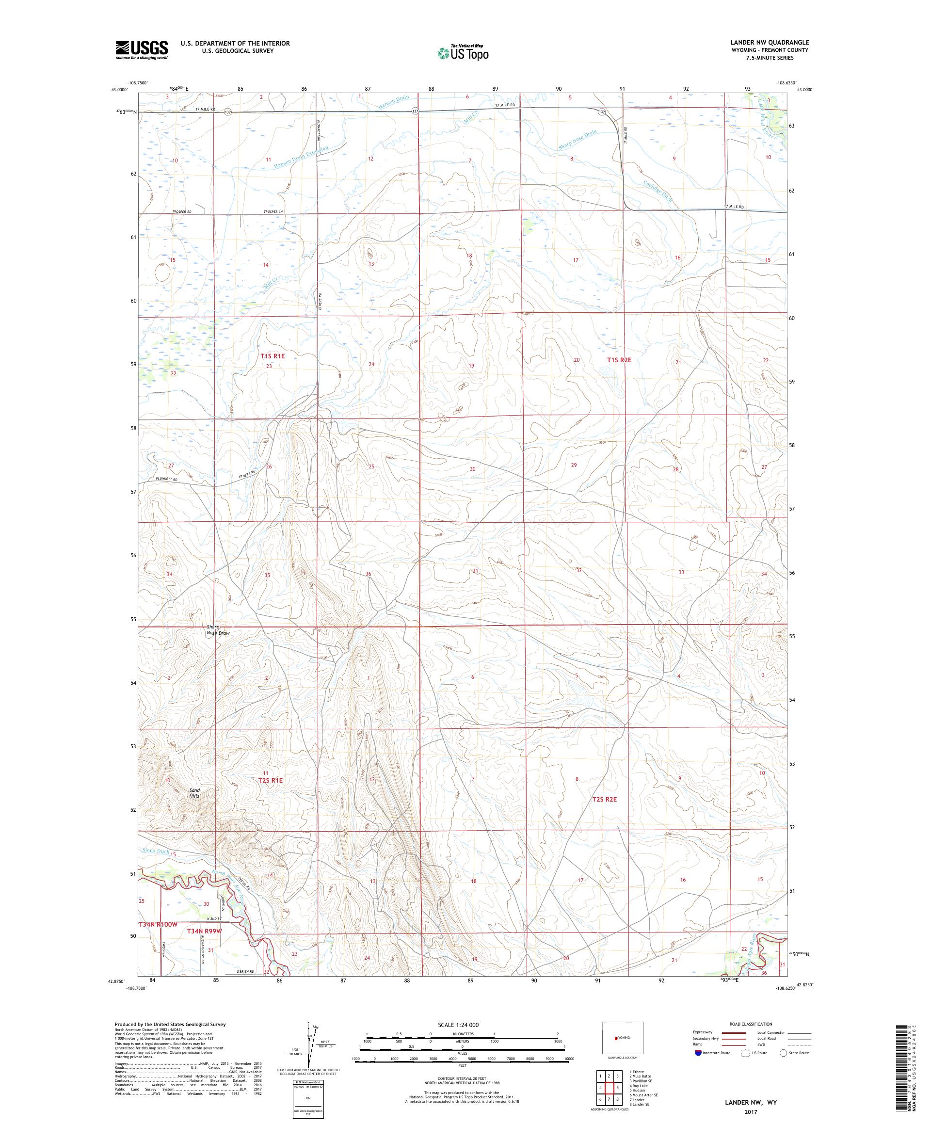 Lander NW Wyoming US Topo Map – MyTopo Map Store