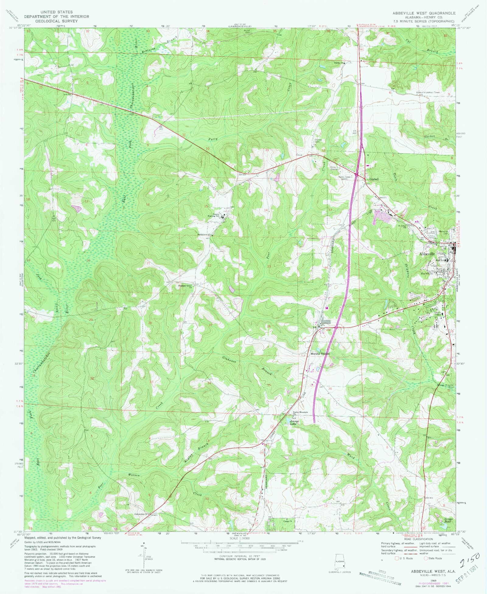 Classic USGS Abbeville West Alabama 7.5'x7.5' Topo Map – MyTopo Map Store