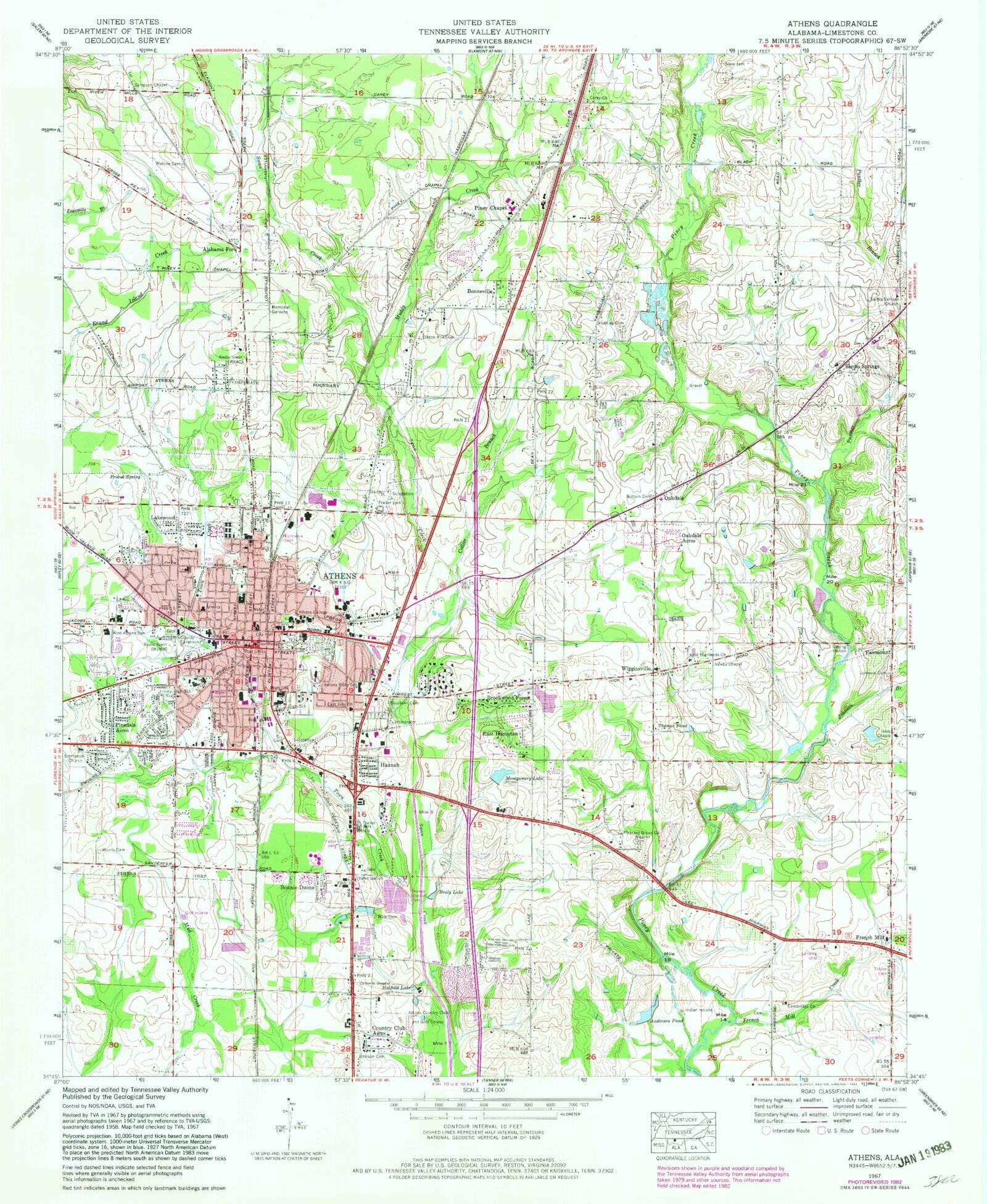 Classic USGS Athens Alabama 7.5'x7.5' Topo Map – MyTopo Map Store