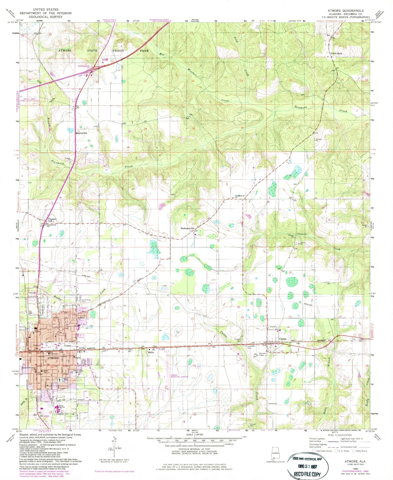 Classic USGS Atmore Alabama 7.5'x7.5' Topo Map – MyTopo Map Store