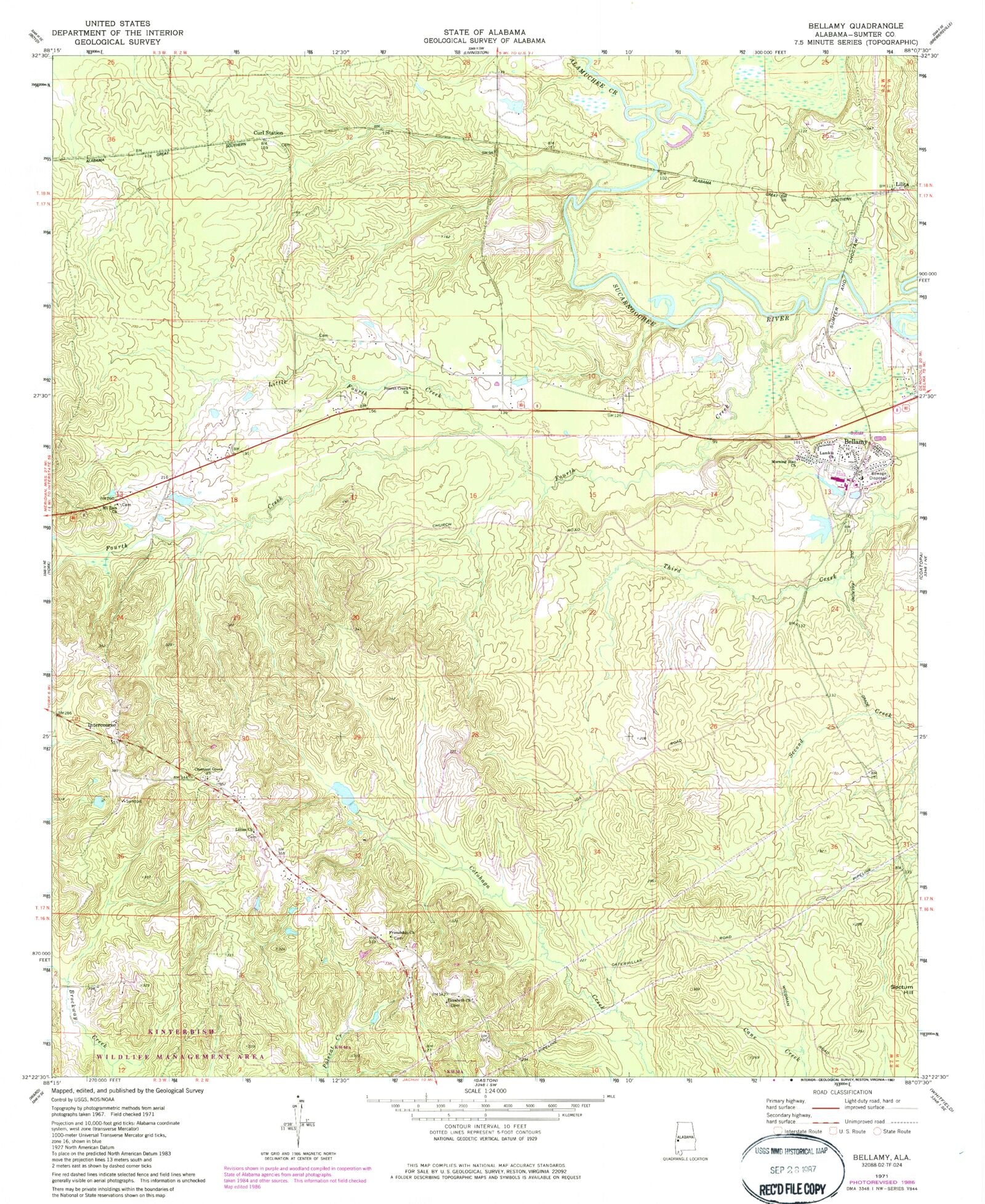 Classic USGS Bellamy Alabama 7.5'x7.5' Topo Map – MyTopo Map Store