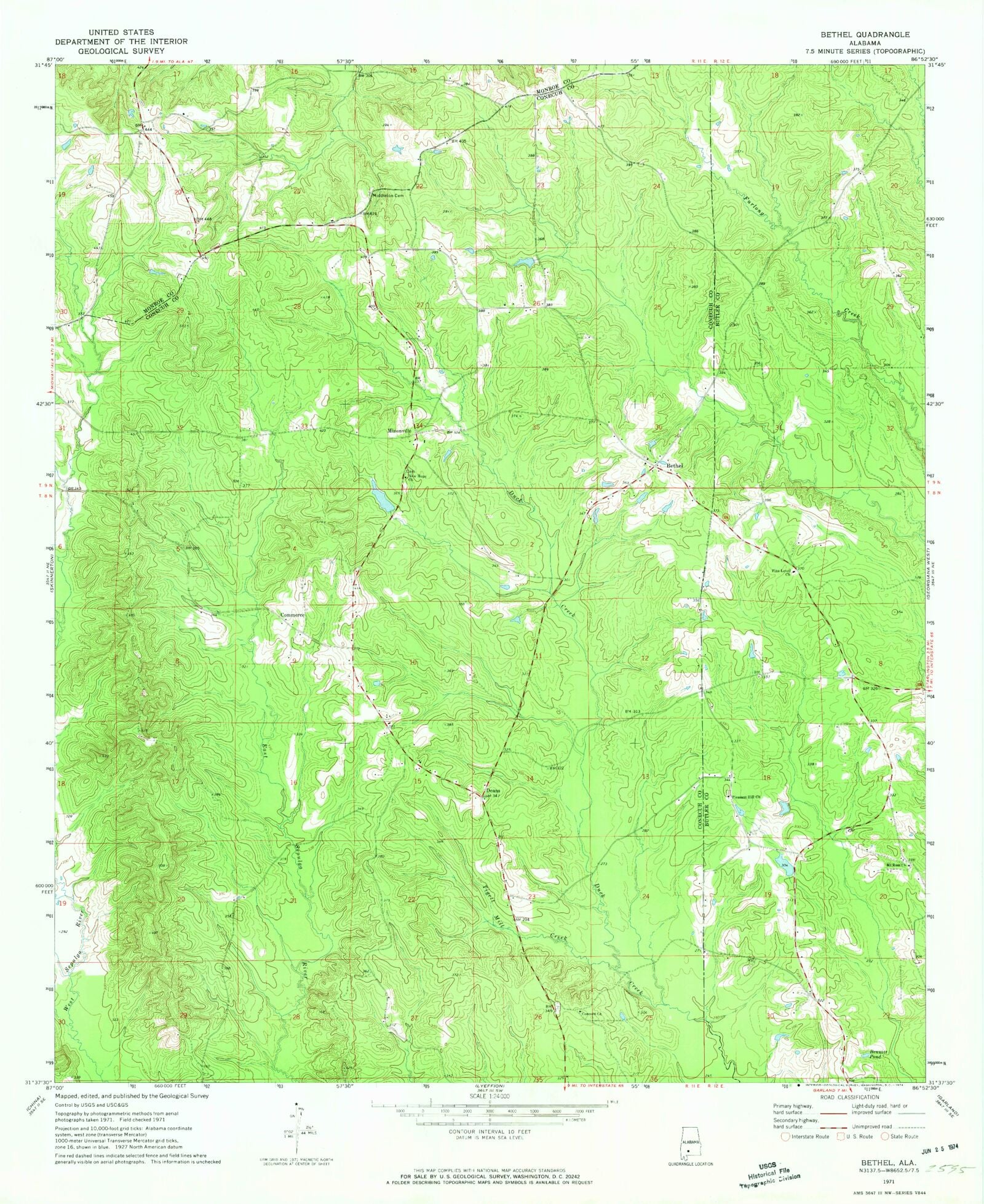 Classic USGS Bethel Alabama 7.5'x7.5' Topo Map – MyTopo Map Store
