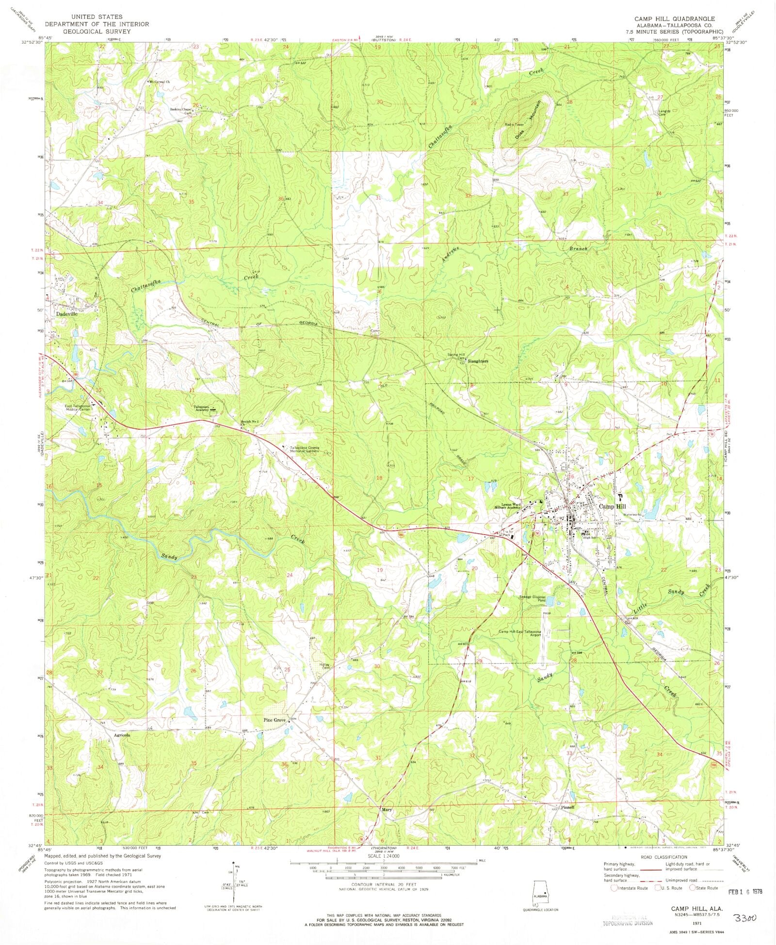 Classic USGS Camp Hill Alabama 7.5'x7.5' Topo Map – MyTopo Map Store