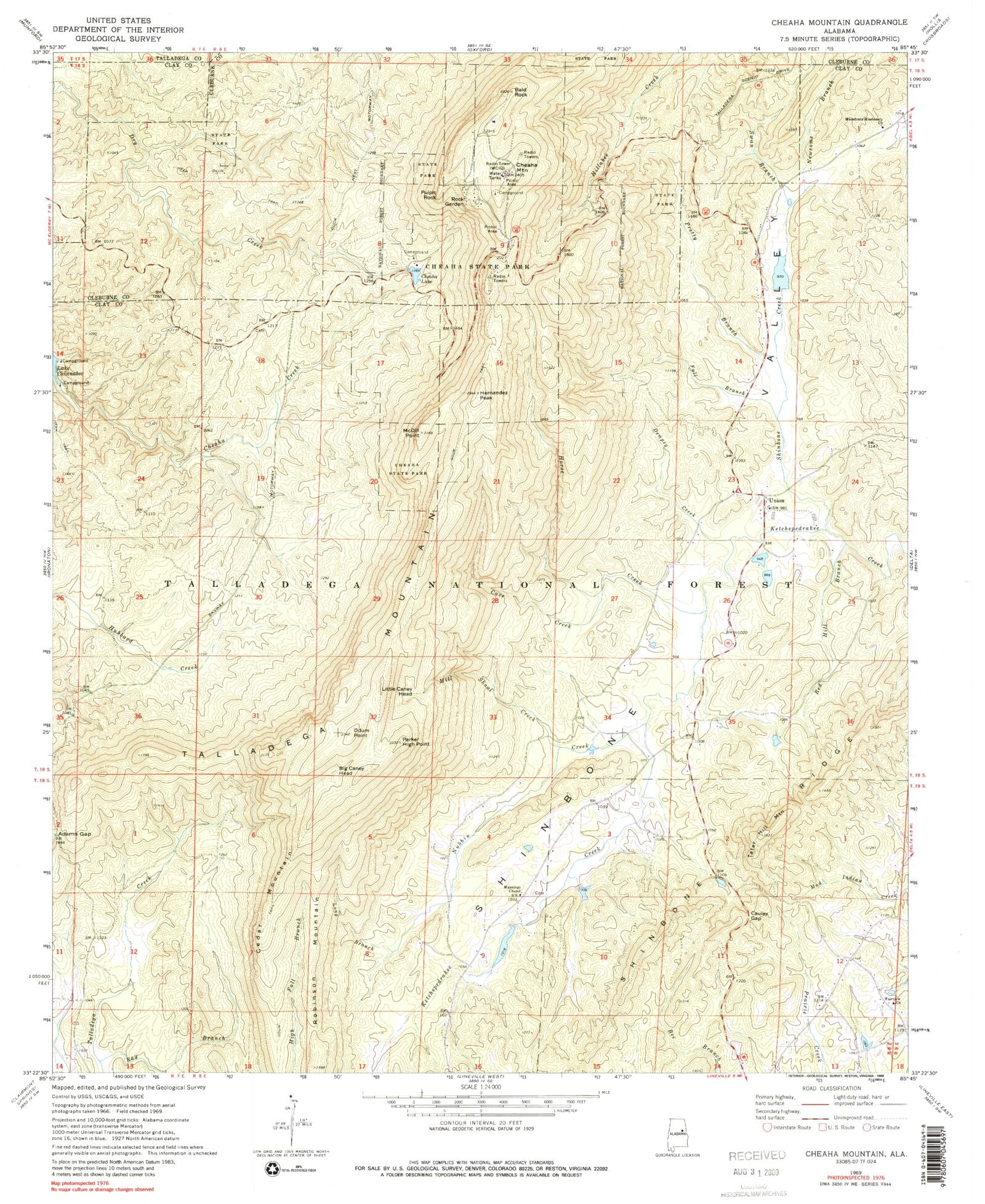 USGS Classic Cheaha Mountain Alabama 7.5'x7.5' Topo Map – MyTopo Map Store