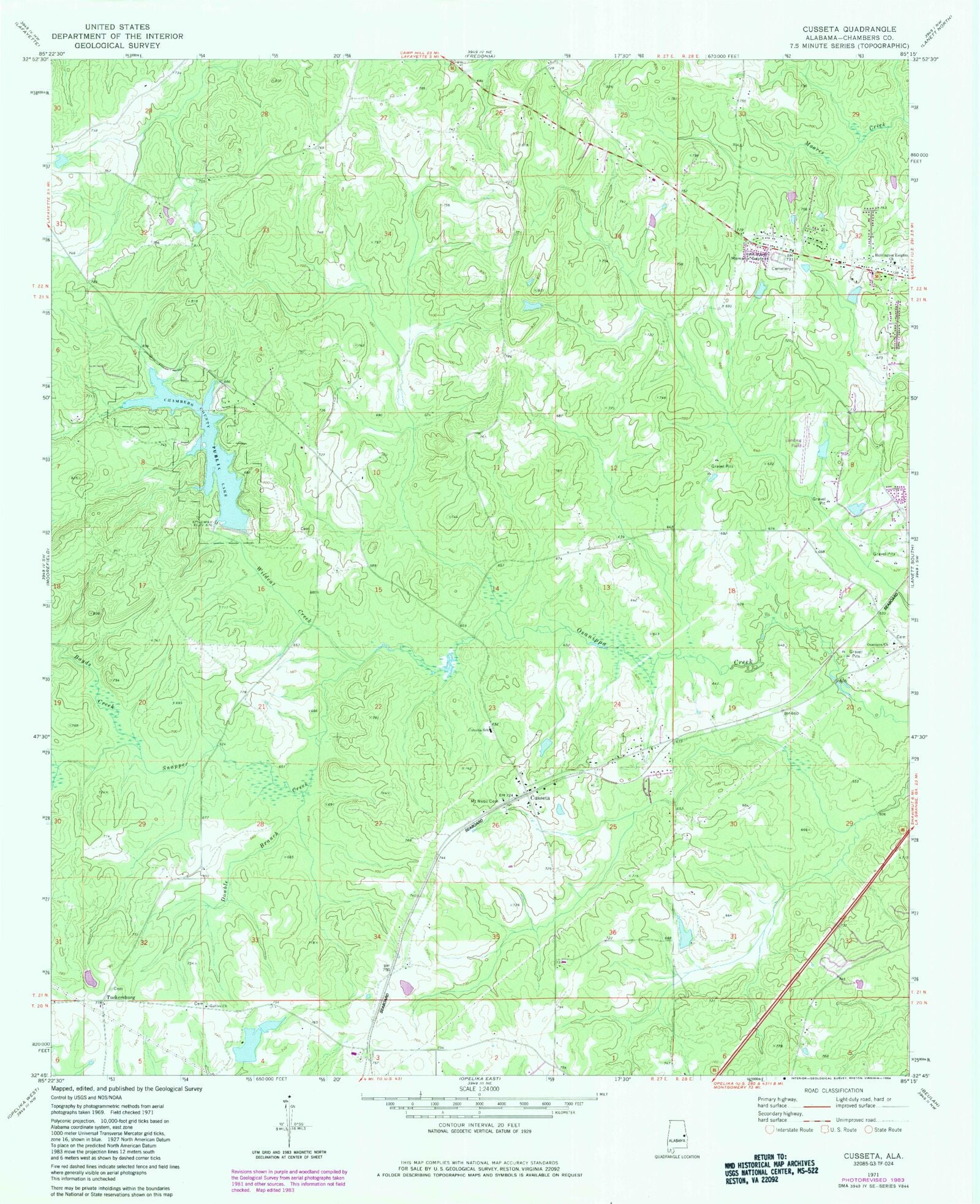 Classic USGS Cusseta Alabama 7.5'x7.5' Topo Map – MyTopo Map Store