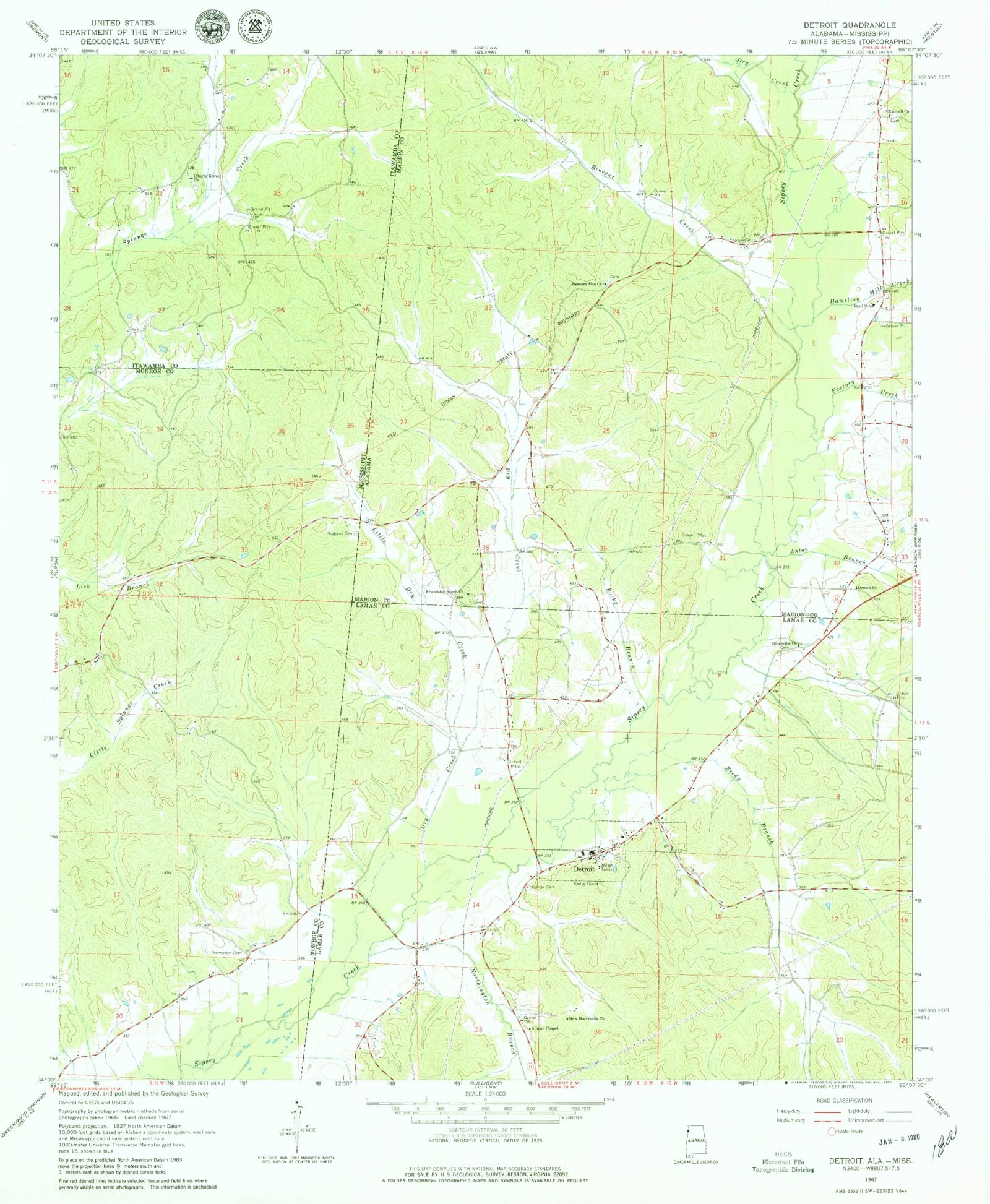 Classic USGS Detroit Alabama 7.5'x7.5' Topo Map – MyTopo Map Store