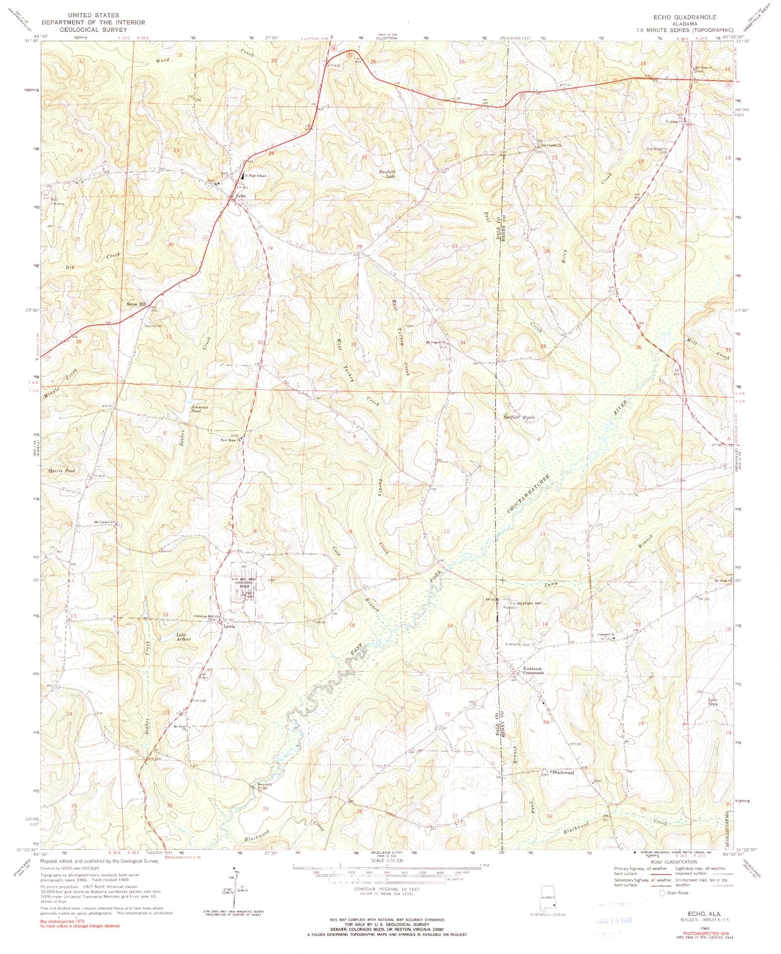 Classic USGS Echo Alabama 7.5'x7.5' Topo Map – MyTopo Map Store