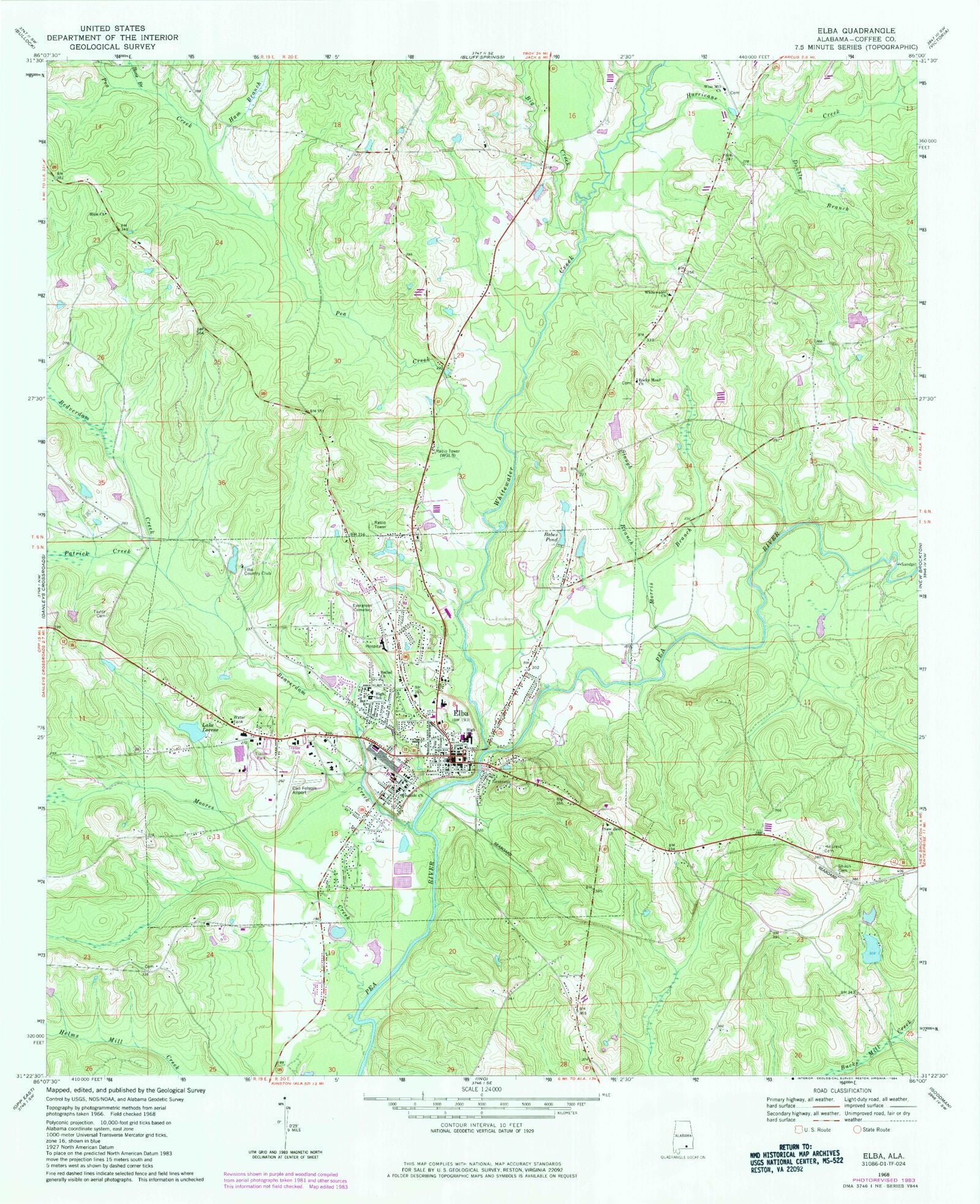 Classic USGS Elba Alabama 7.5'x7.5' Topo Map – MyTopo Map Store