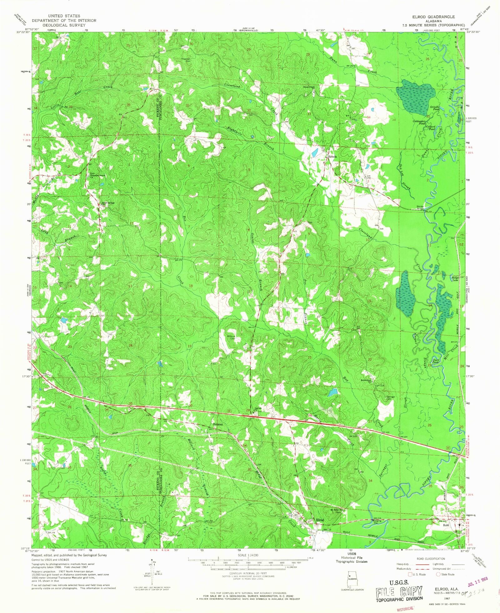 Classic USGS Elrod Alabama 7.5'x7.5' Topo Map – MyTopo Map Store