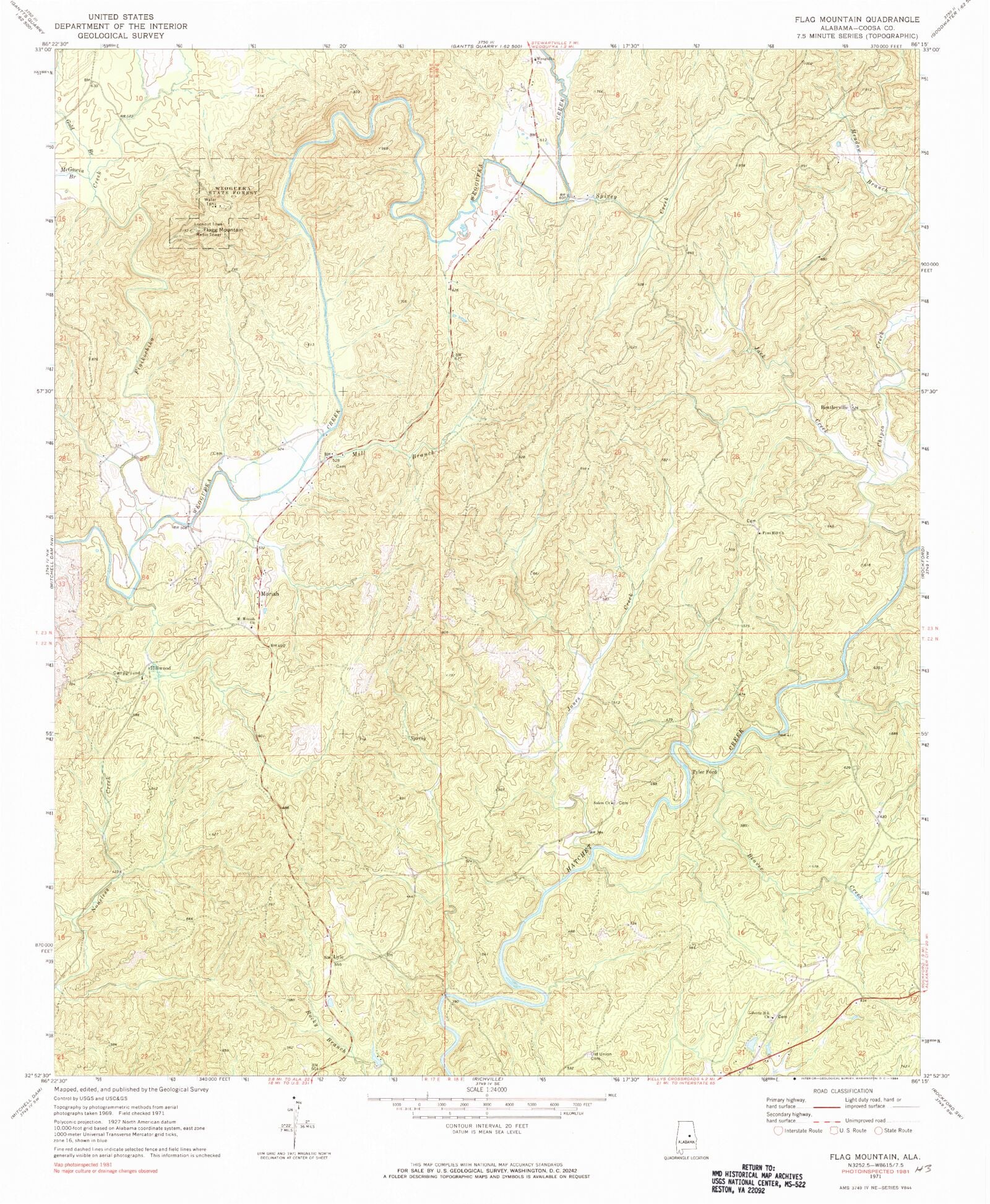 Classic USGS Flag Mountain Alabama 7.5'x7.5' Topo Map – MyTopo Map Store