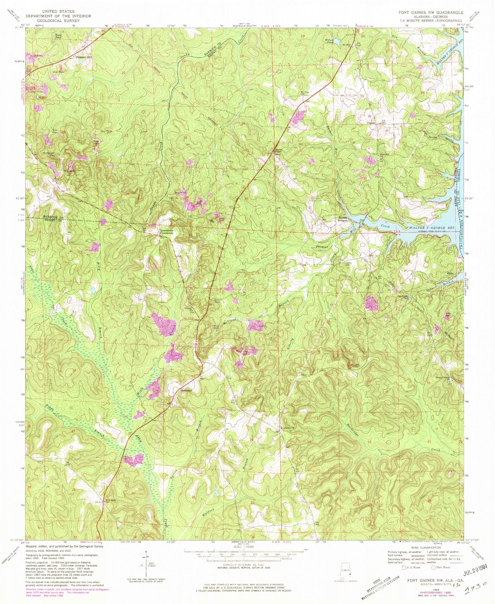 Classic USGS Fort Gaines NW Alabama 7.5'x7.5' Topo Map – MyTopo Map Store