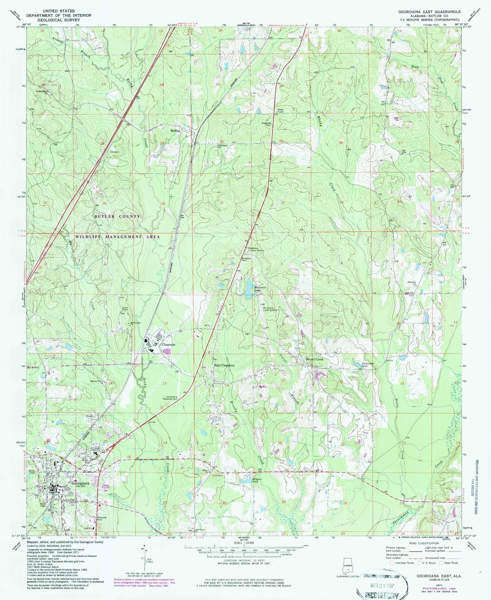 Classic USGS Georgiana East Alabama 7.5'x7.5' Topo Map – MyTopo Map Store