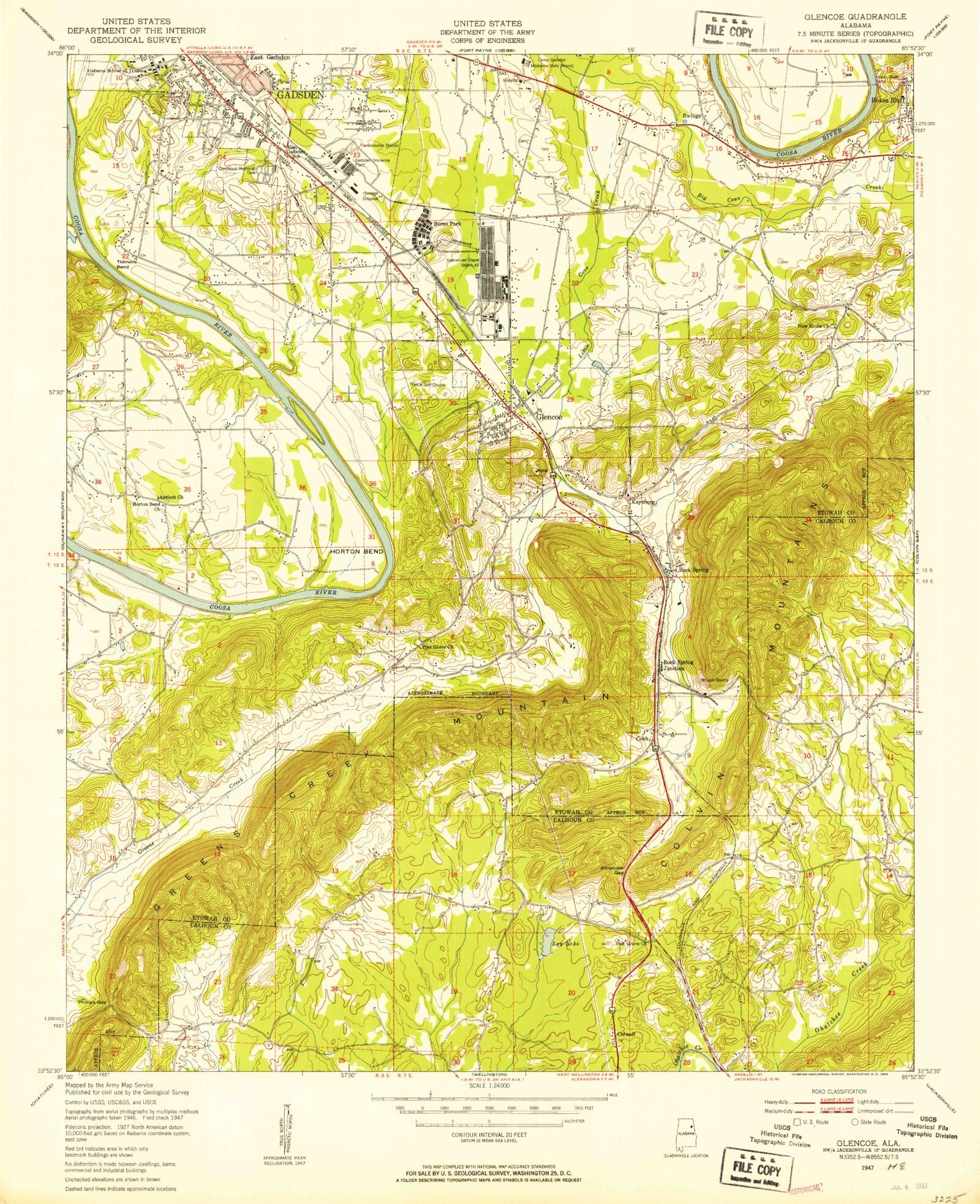 Classic USGS Glencoe Alabama 7.5'x7.5' Topo Map – MyTopo Map Store