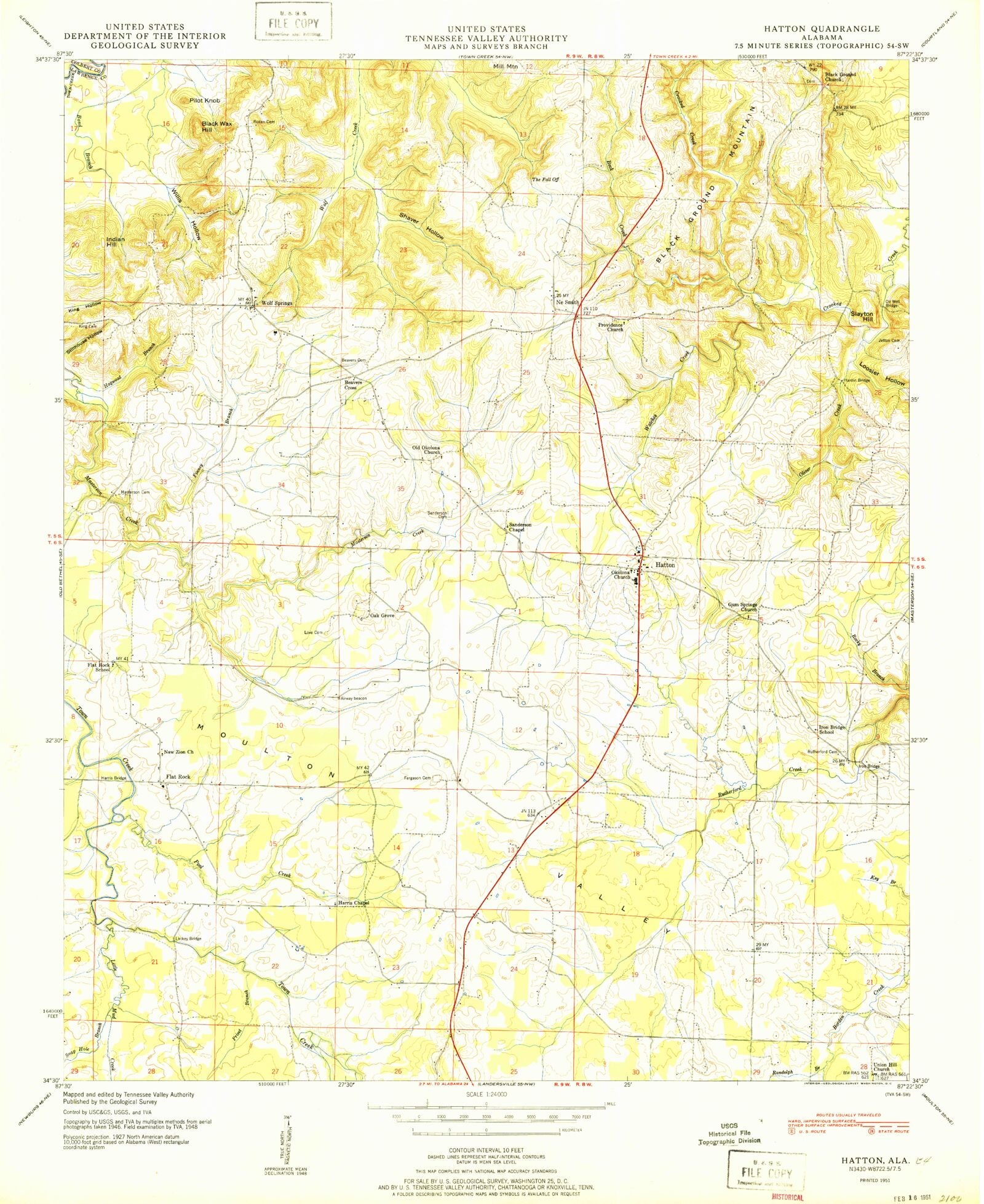 Classic USGS Hatton Alabama 7.5'x7.5' Topo Map – MyTopo Map Store